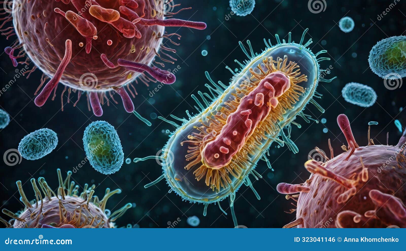 Bacteria and Cells Under a Microscope Lens Stock Photo - Image of virus ...
