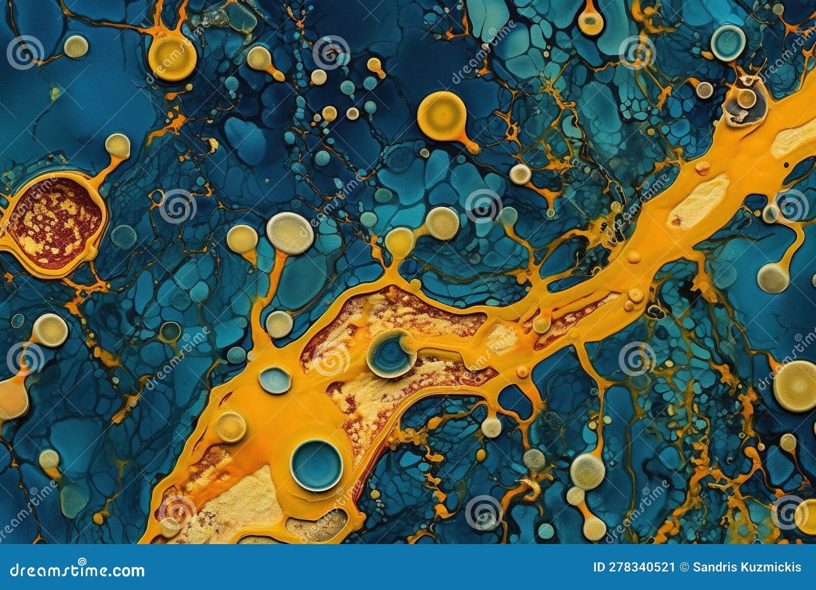 Bacteria Close Up, Blue and Yellow Color. Generative AI Stock ...