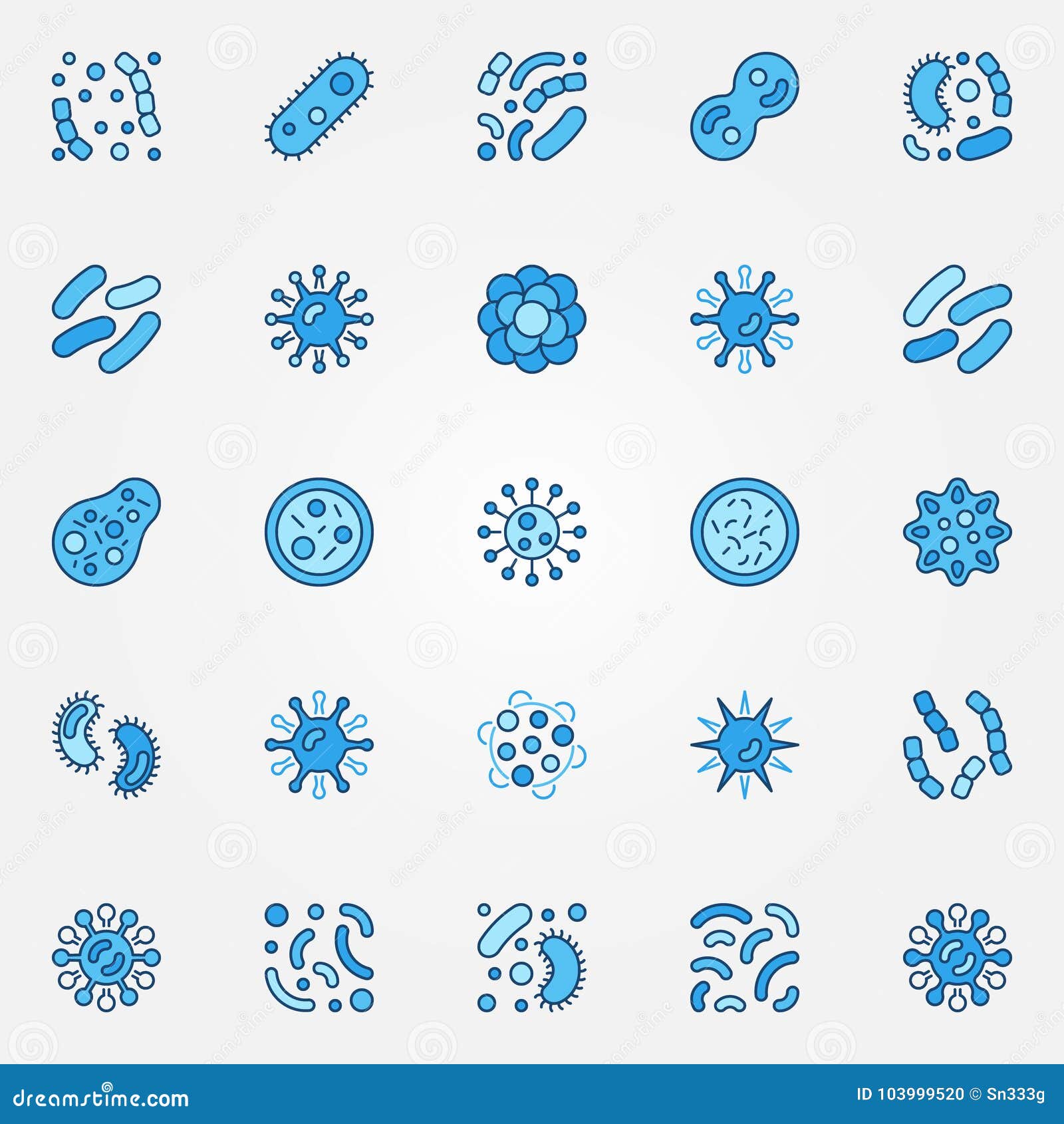 Bacteria Colorful Icons Set. Vector Microbe and Virus Blue Signs Stock ...