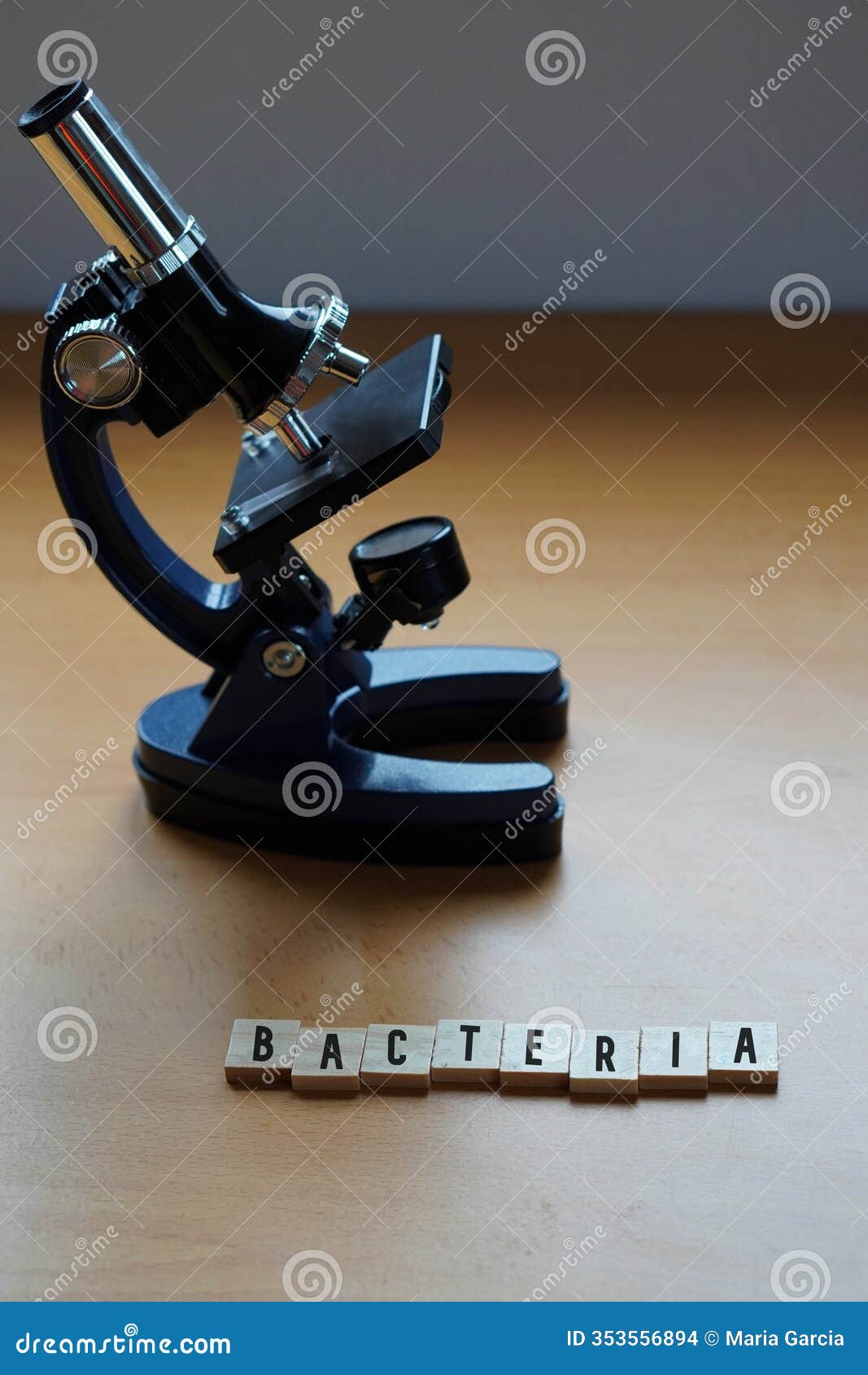 BACTERIA Concept, Research. Wooden Letters with a Microscope on the ...