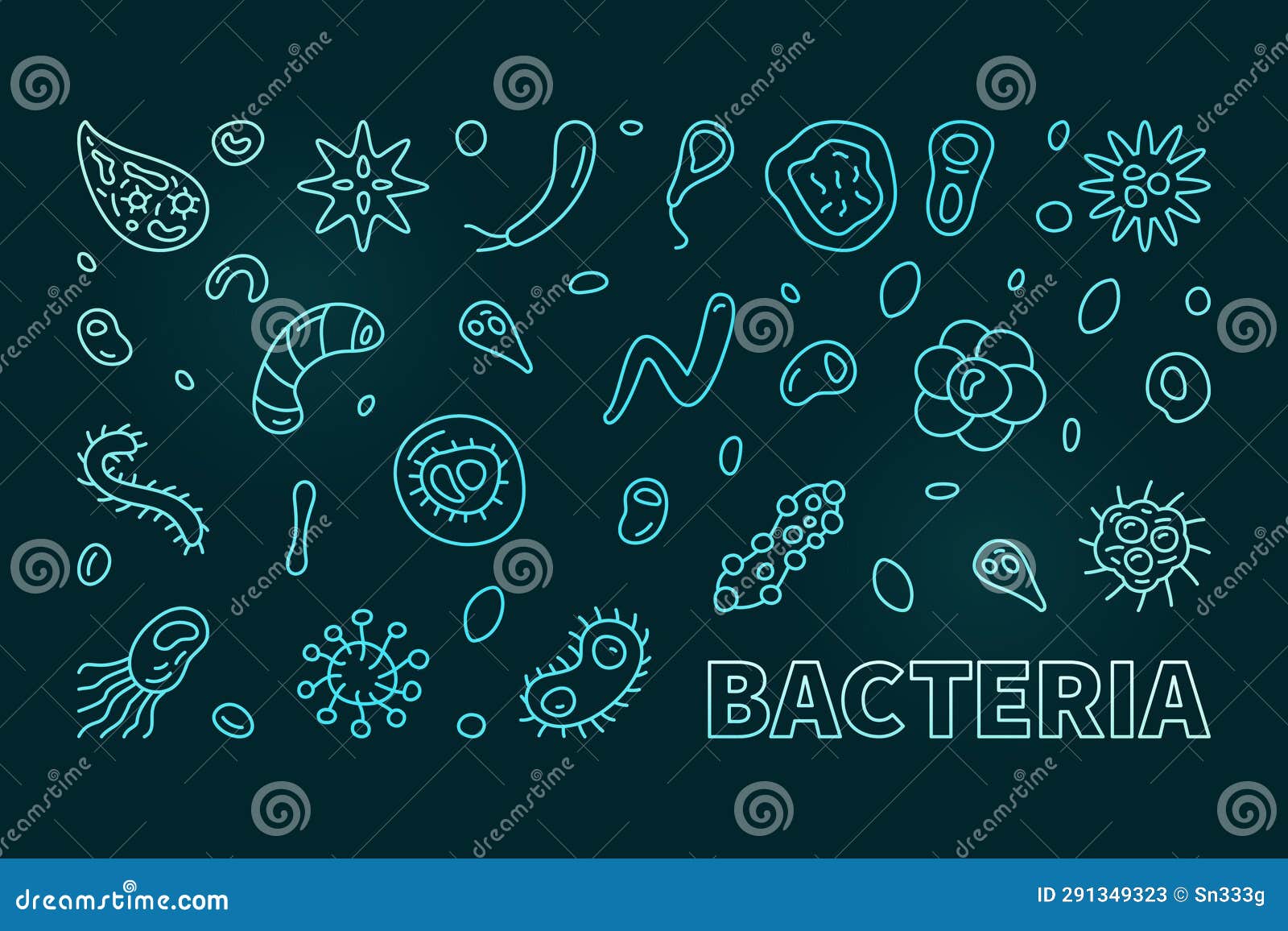 Bacteria Concept Science Horizontal Colored Banner with Bacilli Outline ...