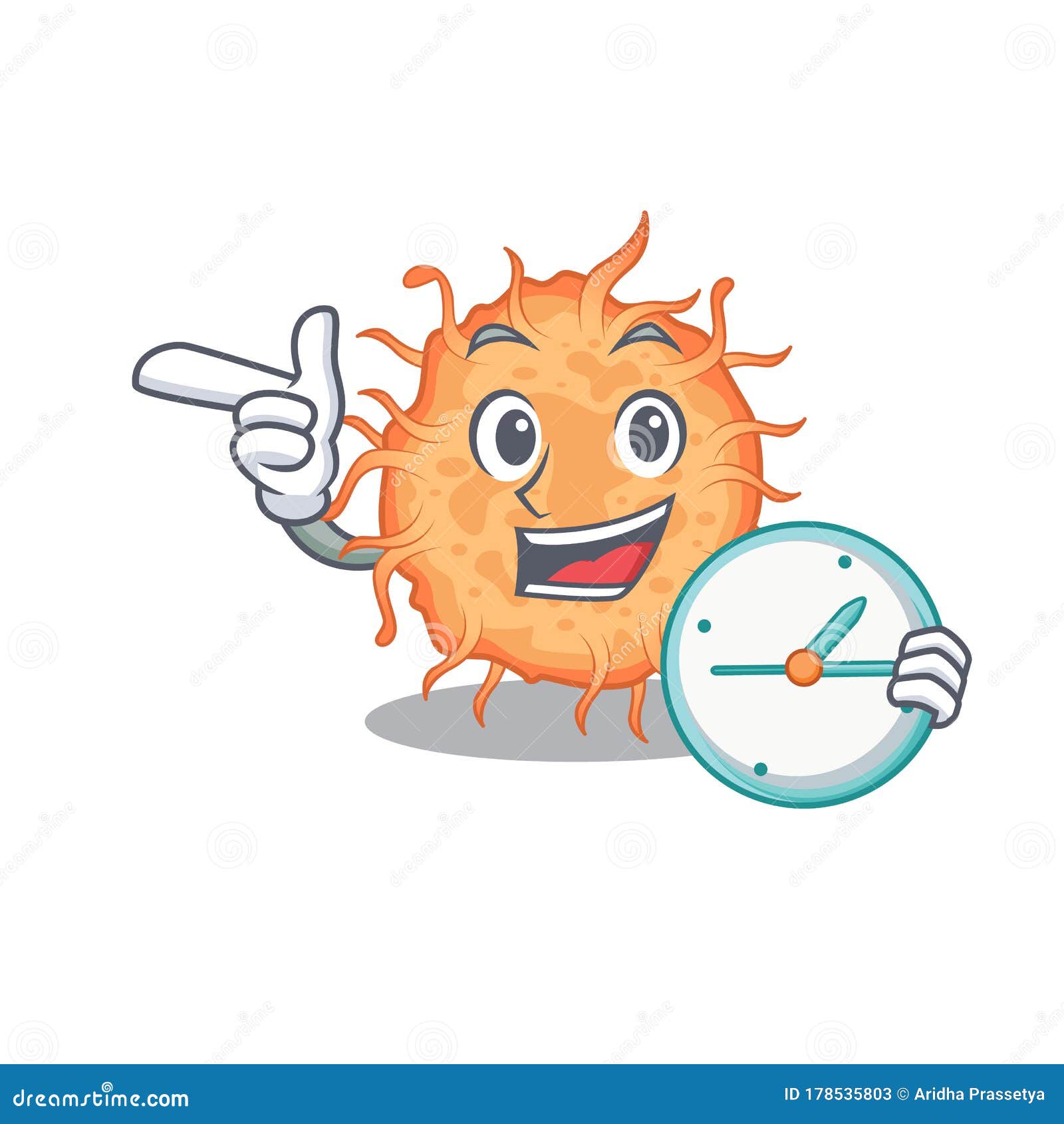 Bacteria Endospore Mascot Design Concept Smiling with Clock Stock ...