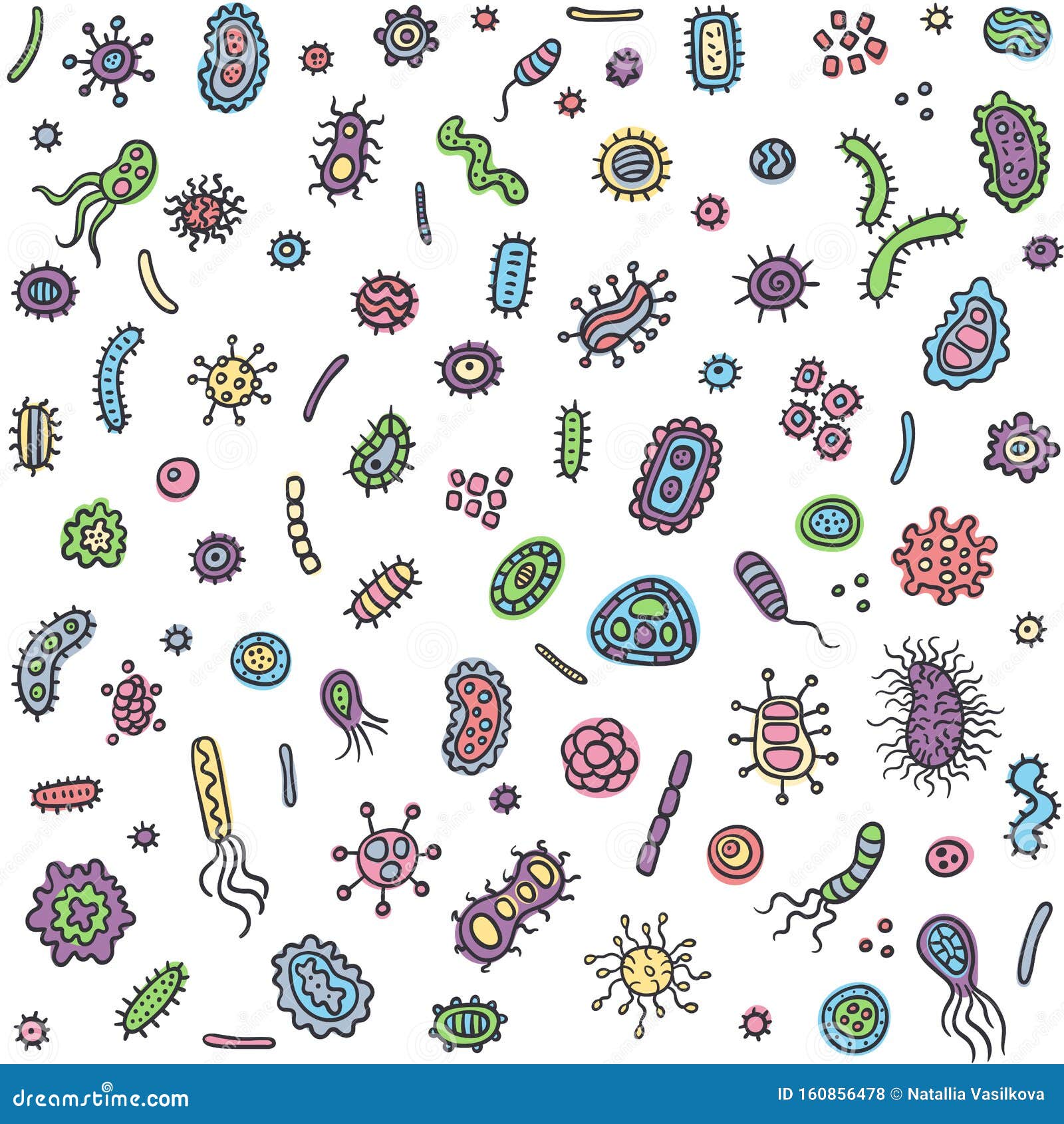 Bacteria and Germs Color Set. Microscopic Bacterium and Bacillus ...