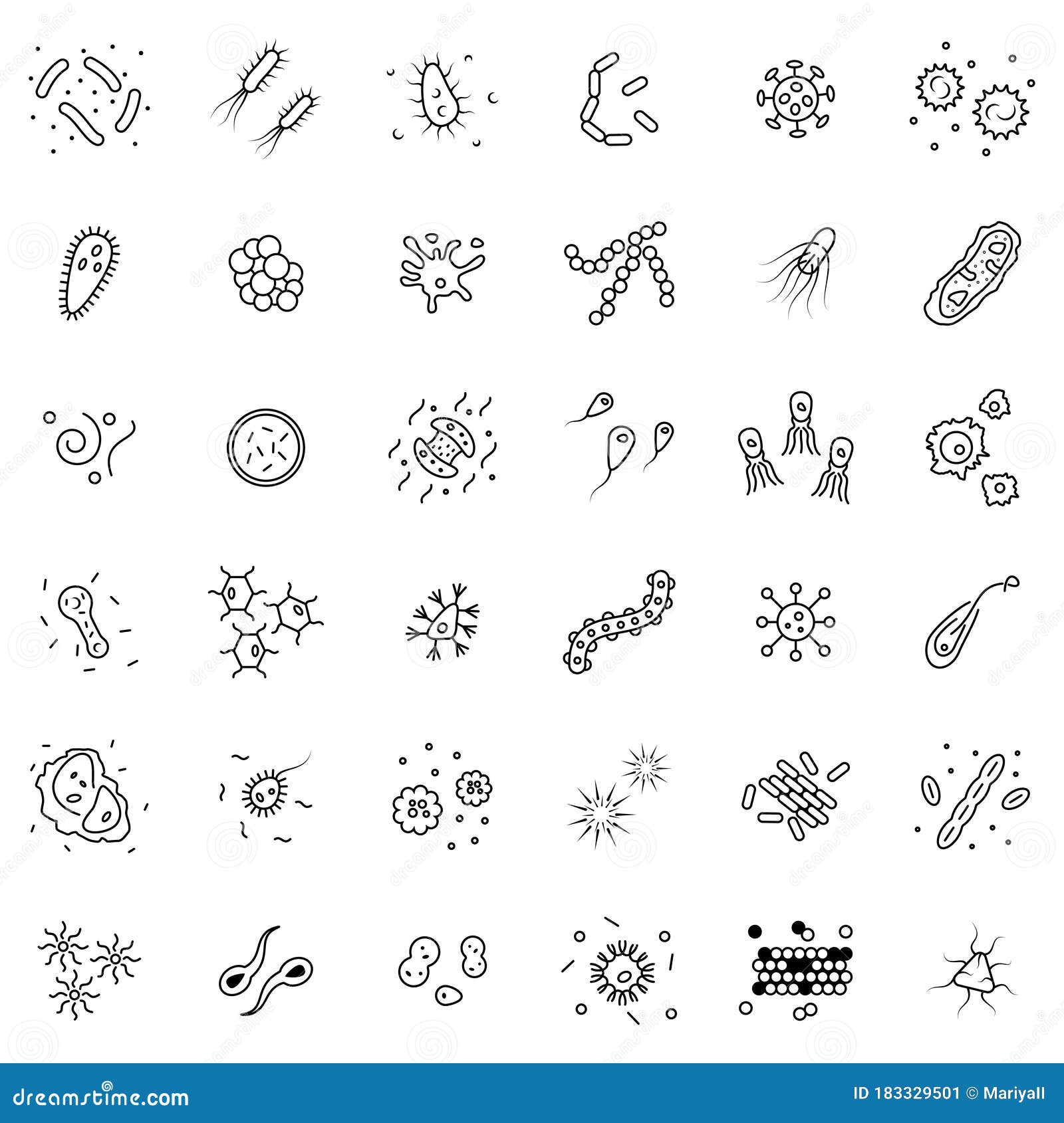 Bacteria and Germs Icon Set in Thin Line Style. Vector Symbols. Vector ...