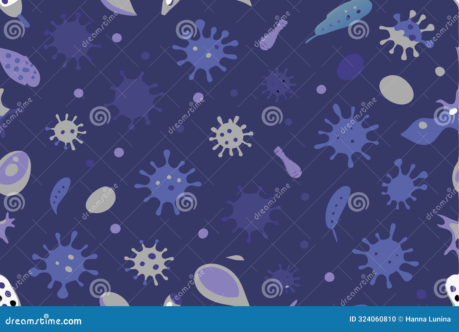 Bacteria and Germs, Microorganisms, Various Bacteria, Viruses. Seamless ...