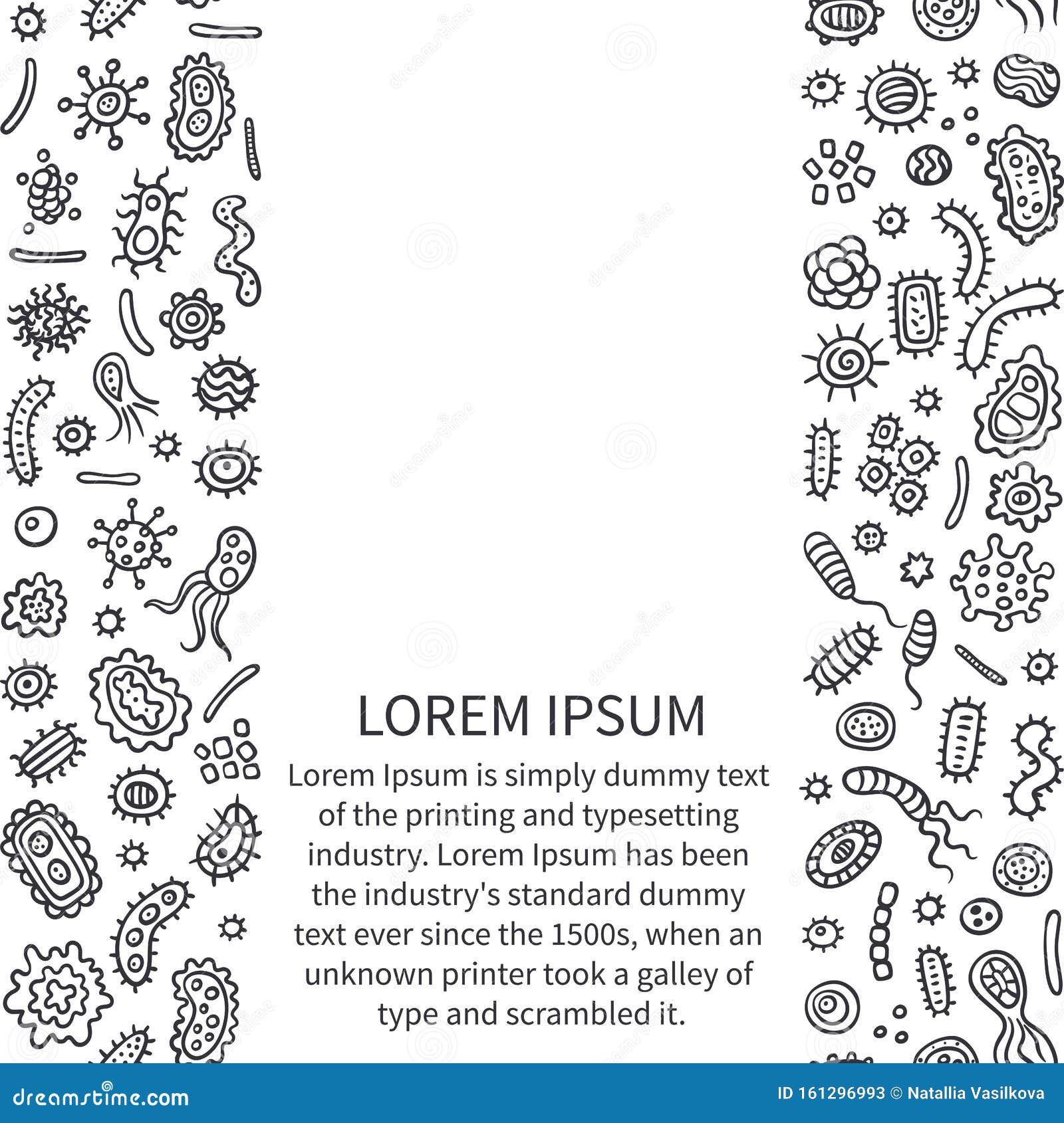 Bacteria and Germs Outline Doodle Vertical Pattern, Micro-organisms ...