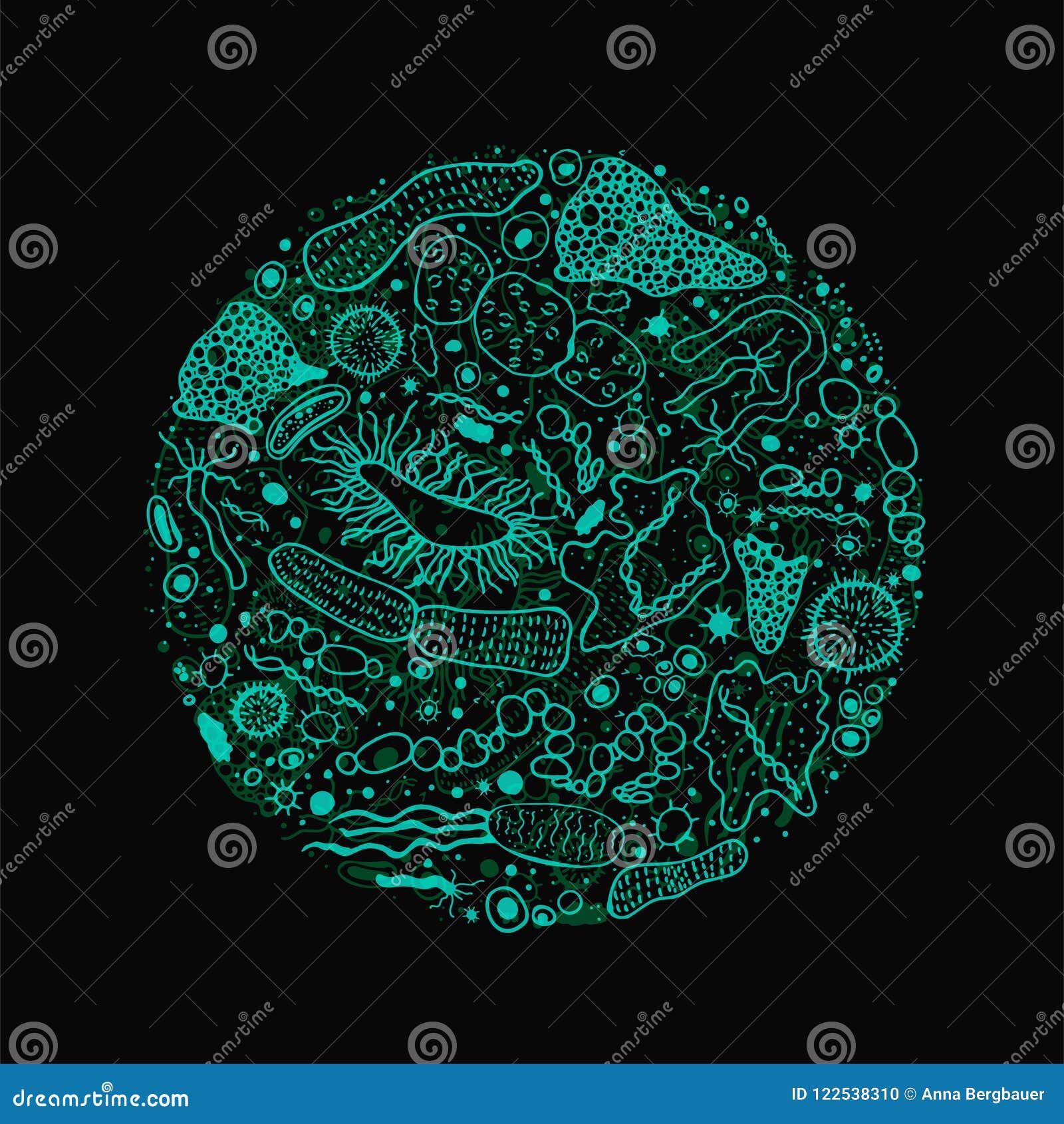 Bacteria hand-drawn image stock vector. Illustration of biology - 122538310