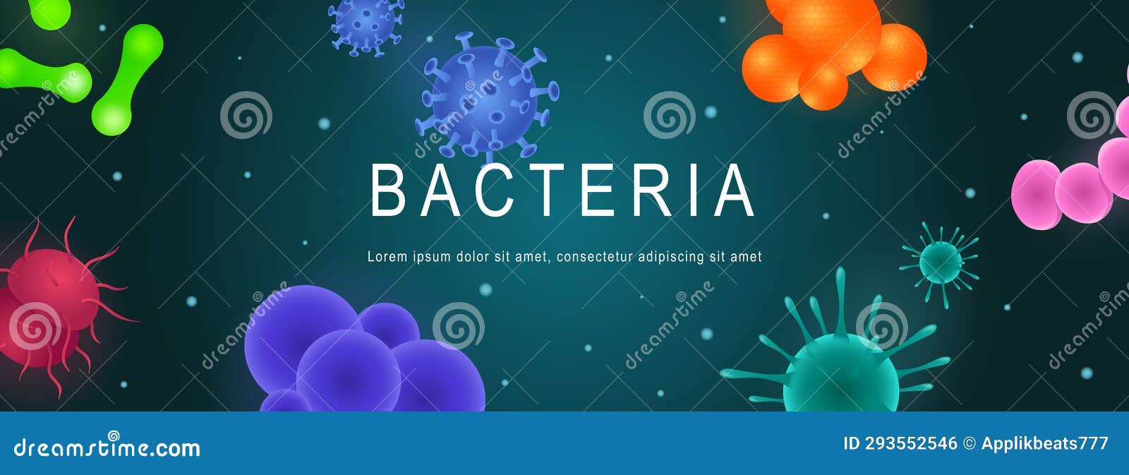Bacteria Horizontal Web Banner. Microscopic Viruses, Microorganism and ...