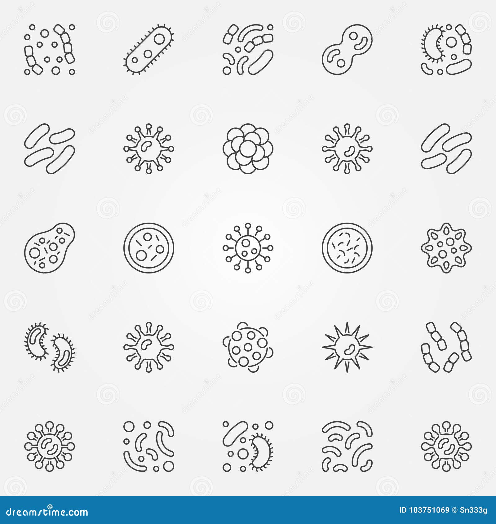 Bacteria Icons Set - Vector Line Virus and Pathogen Symbols Stock ...