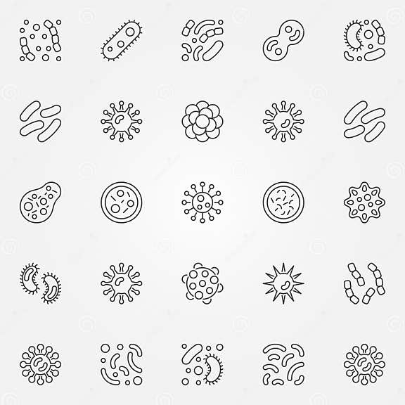 Bacteria Icons Set - Vector Line Virus and Pathogen Symbols Stock ...