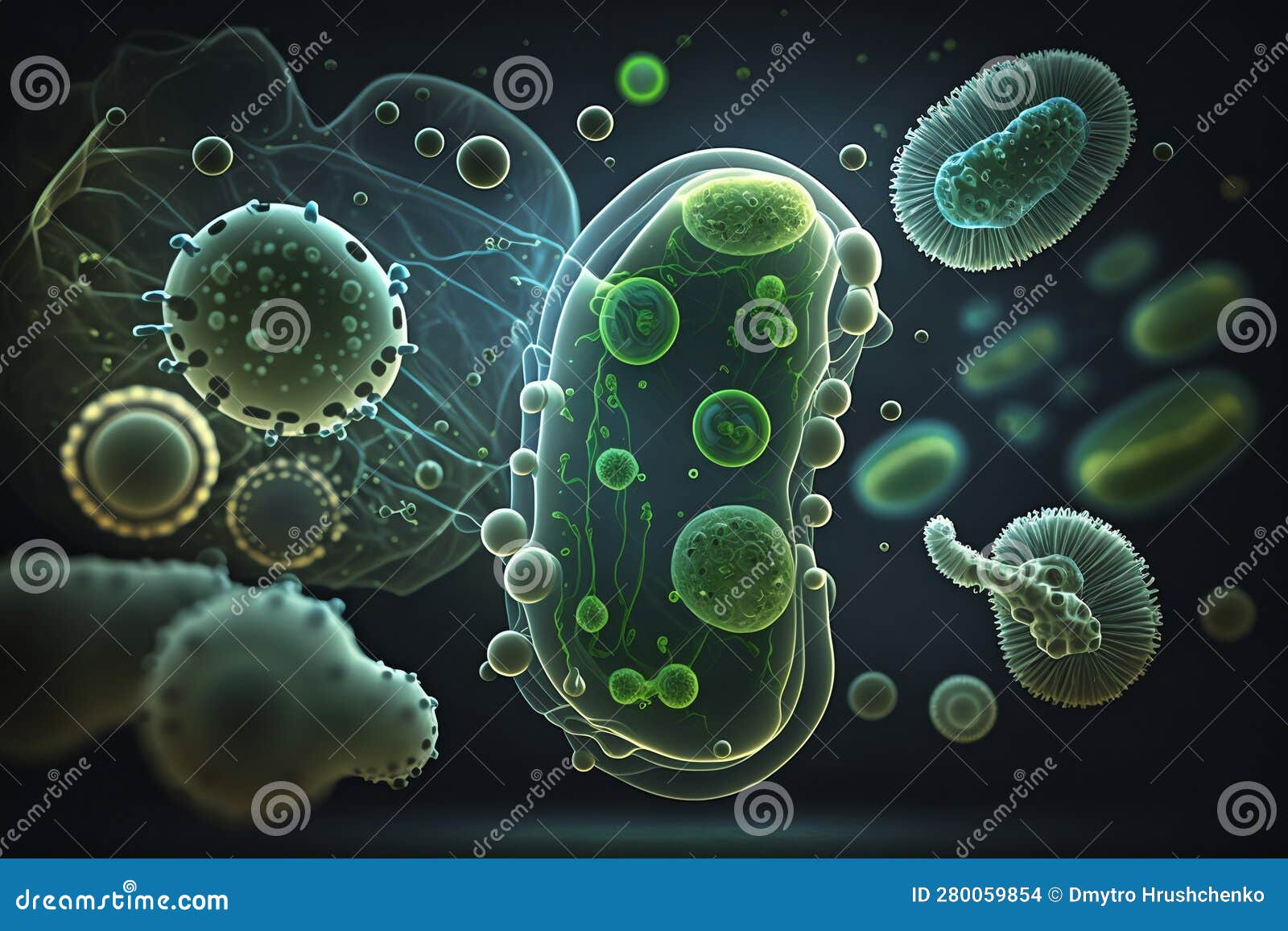 Bacteria Infection Cells in Macro. Generative AI. Stock Illustration ...
