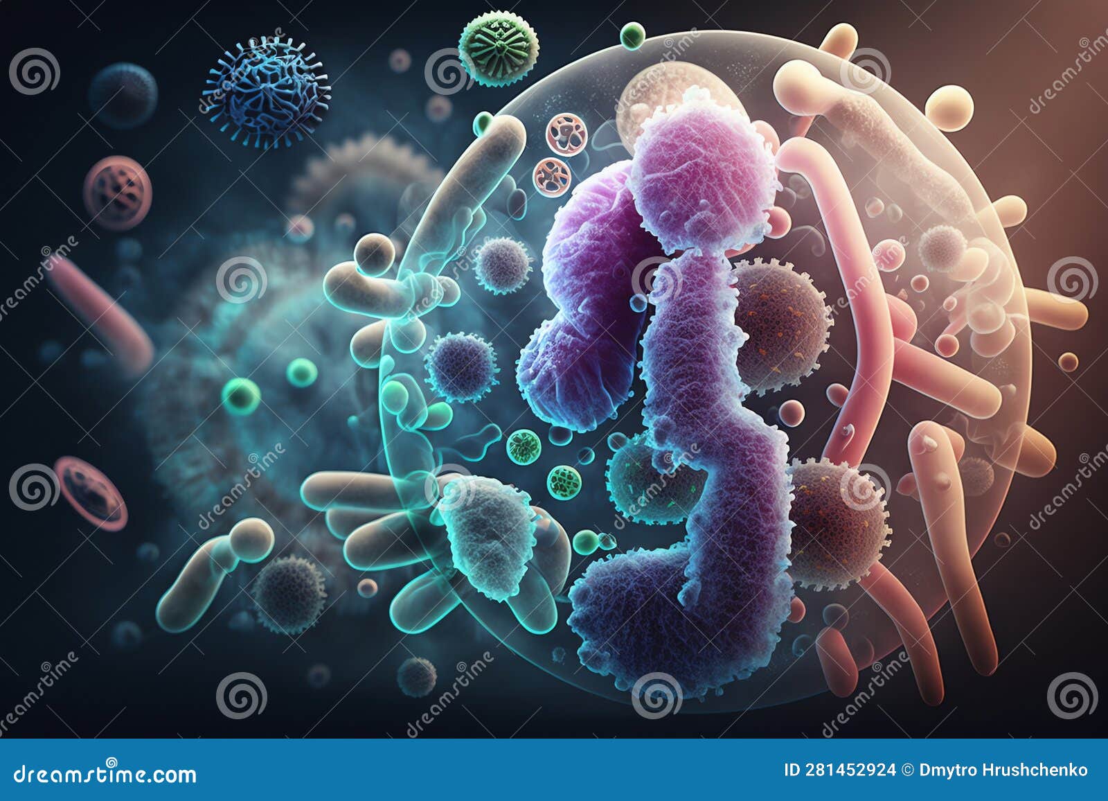 Bacteria Infection Cells in Macro. Generative AI. Stock Illustration ...