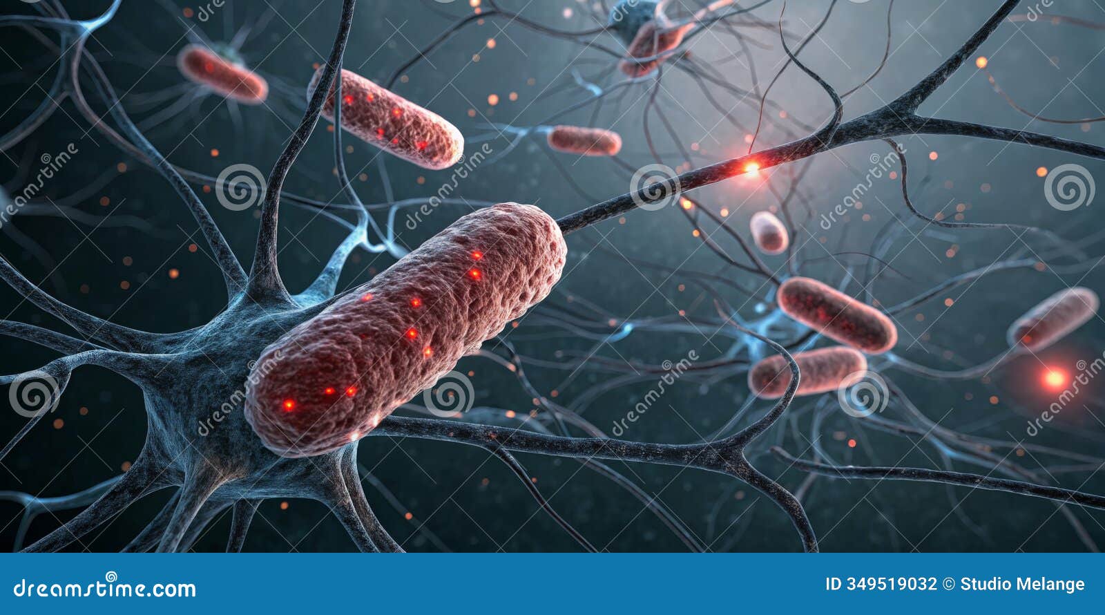 Bacteria Interacting with Neurons in a Digital Illustration Showcasing ...