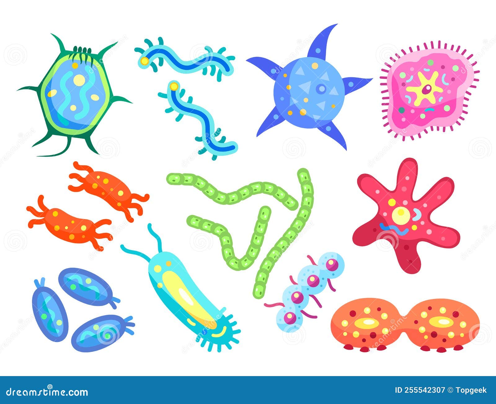 Bacteria Micro Creatures Set Vector Illustration Stock Vector ...