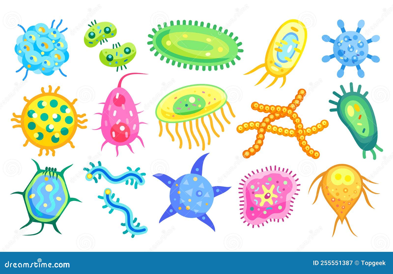 Bacteria Micro Creatures Set Vector Illustration Stock Vector ...