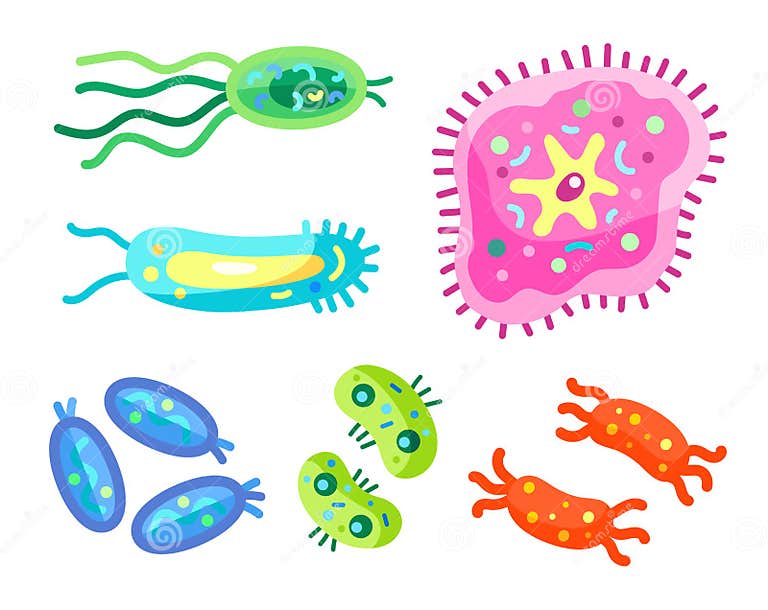 Bacteria Micro Creatures Set Vector Illustration Stock Vector ...