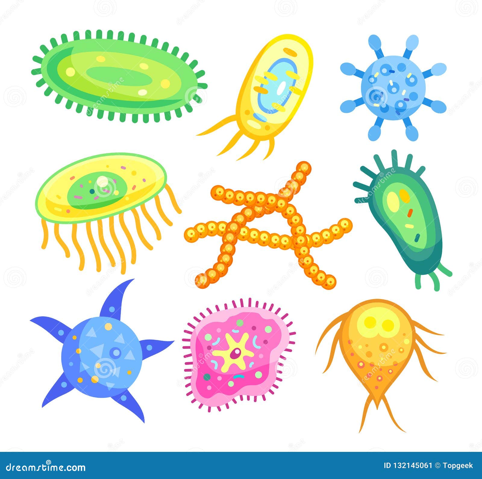 Bacteria Micro Creatures Set Vector Illustration Stock Vector ...