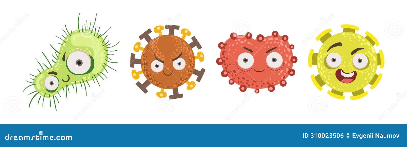 Bacteria and Microbe Cute Germs with Faces Vector Set Stock Vector ...