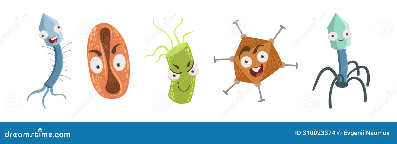 Bacteria and Microbe Cute Germs with Faces Vector Set Stock Vector ...