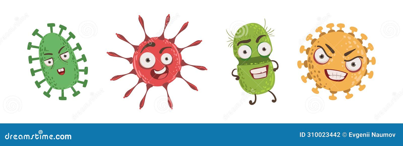 Bacteria and Microbe Cute Germs with Faces Vector Set Stock Vector ...