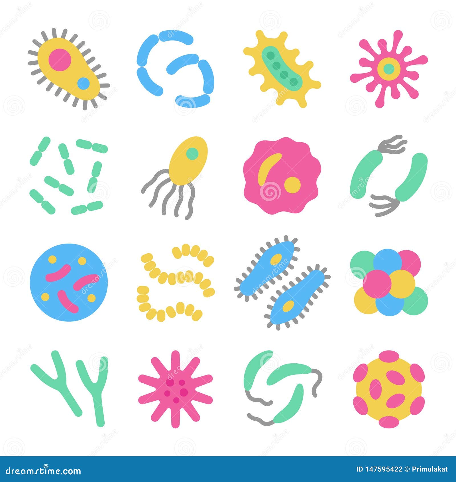 Bacteria, Microbe, Virus Colorful Vector Icon Set Stock Vector ...