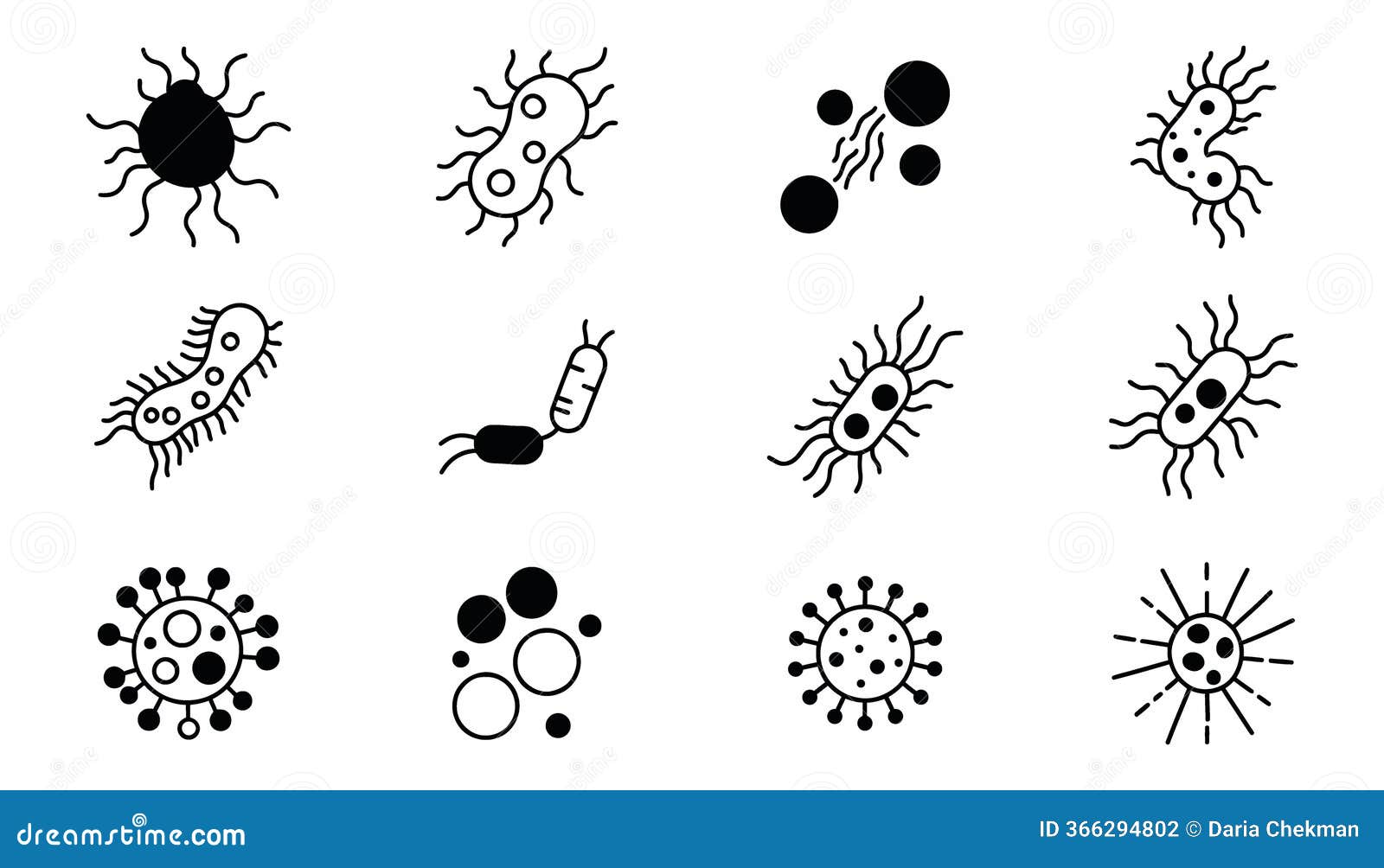Set Of Microbe And Virus Icons Featuring Beneficial Bacteria Found In ...