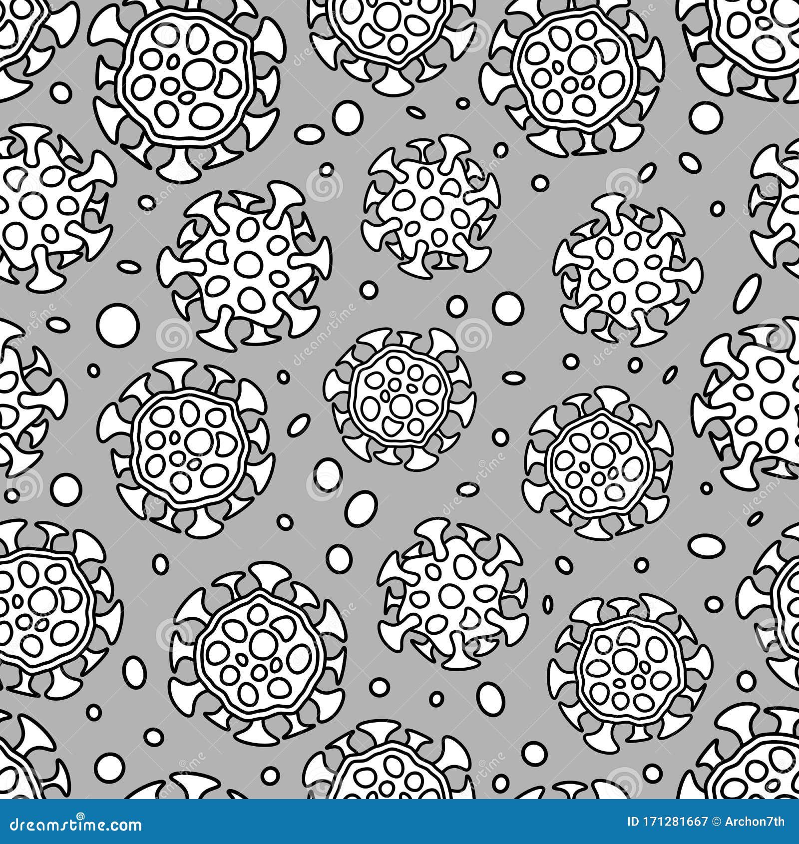Bacteria, Microbe, Virus Outline Vector Seamless Pattern Print Stock ...