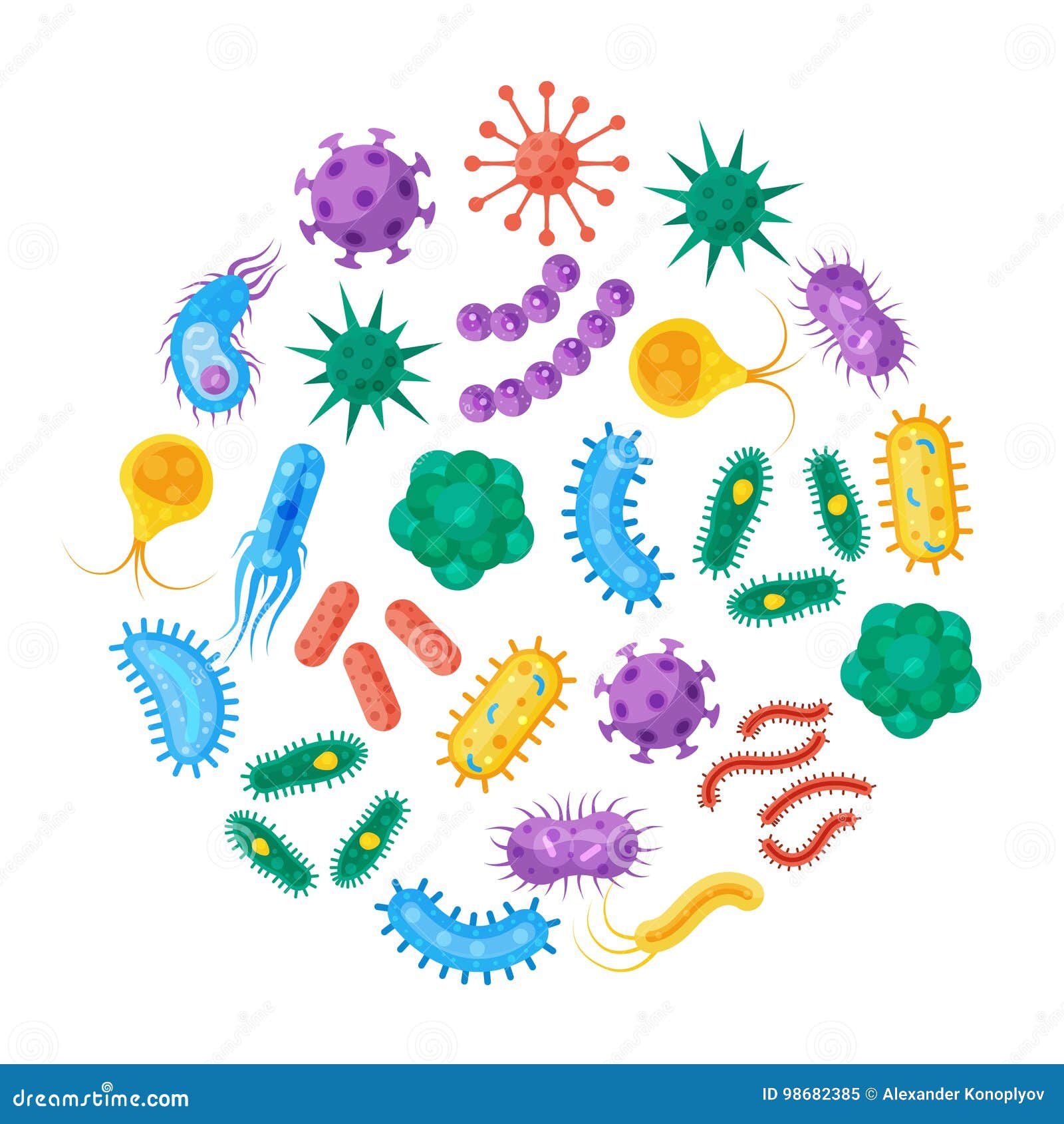 Bacteria and Microbes Vector Illustration Stock Vector - Illustration ...