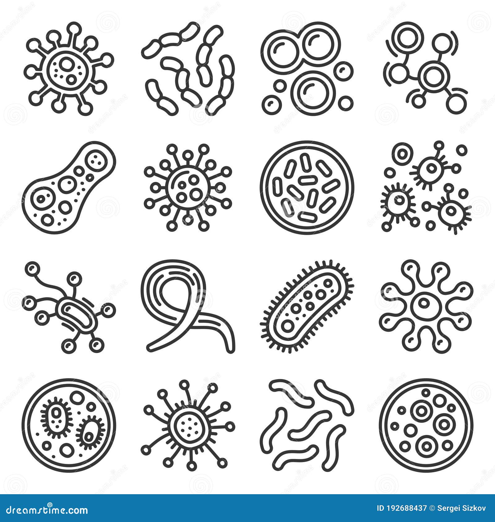 Bacteria, Microbes and Viruses Icons Set. Vector Stock Vector ...