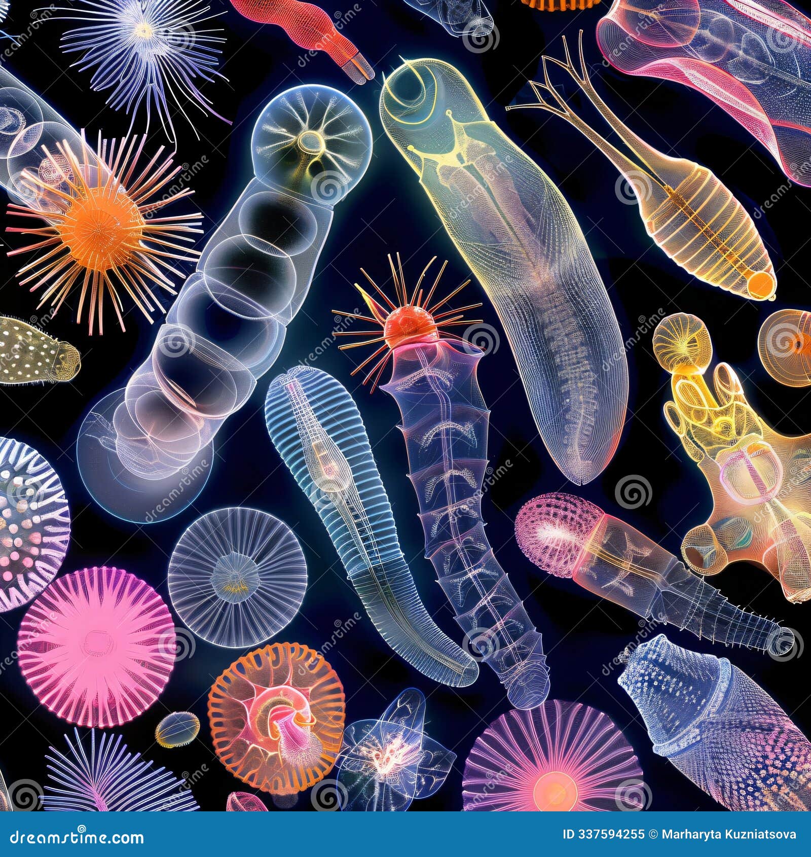 Bacteria Or Protozoa Seen Under A Microscope. Microscopic Unicellular ...
