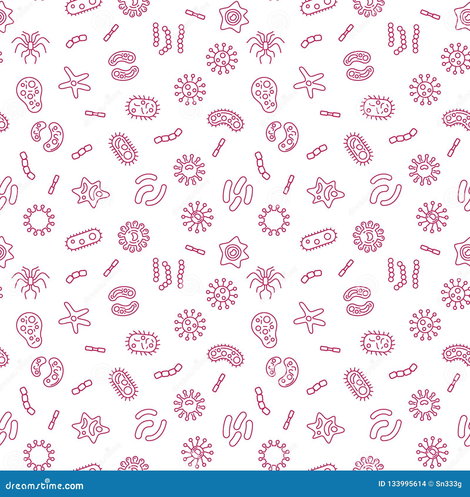Bacteria Seamless Background. Vector Microbiology Red Pattern Stock ...