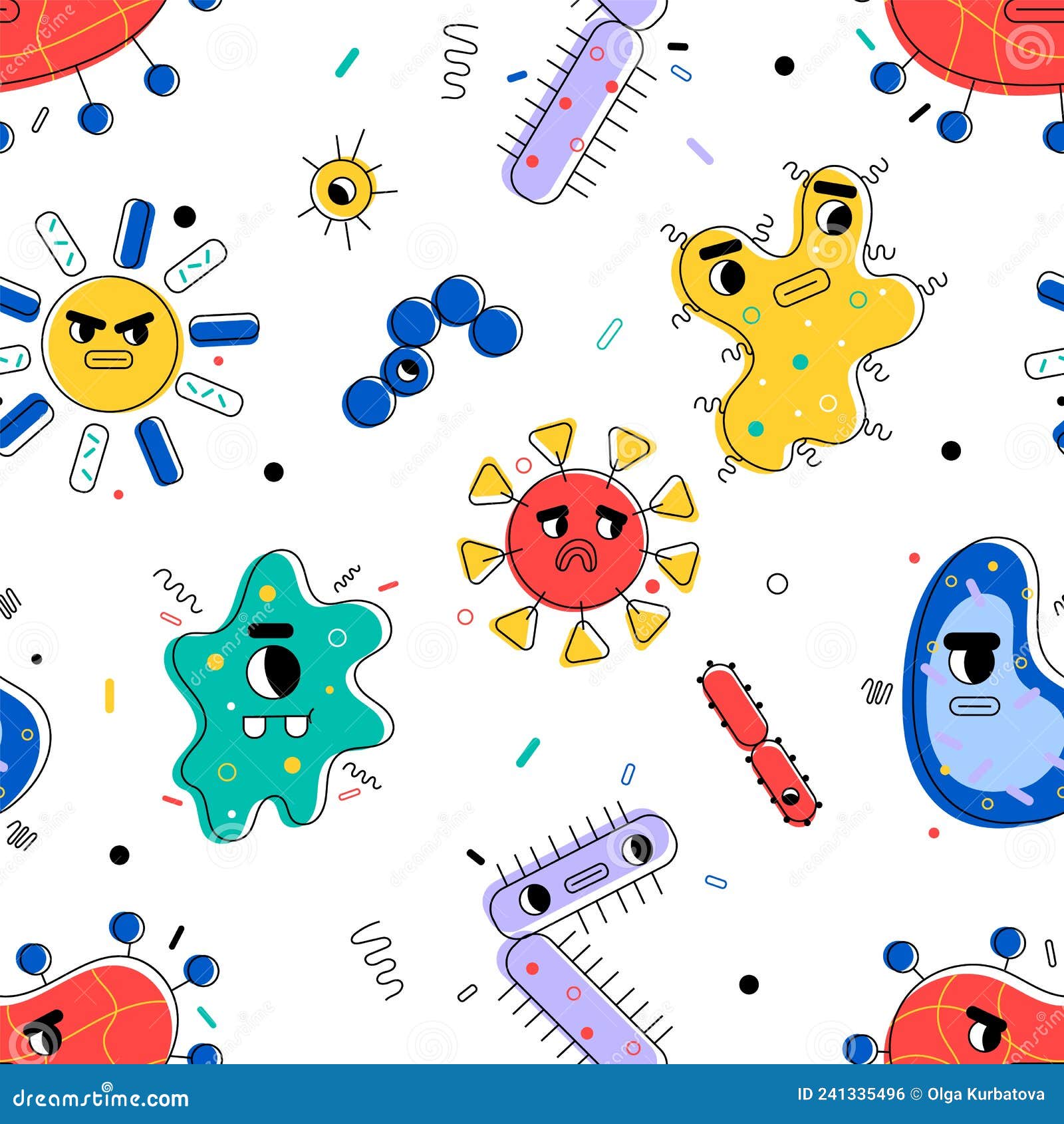 Bacteria Seamless Pattern. Funny Microscopic Viruses and Germs ...