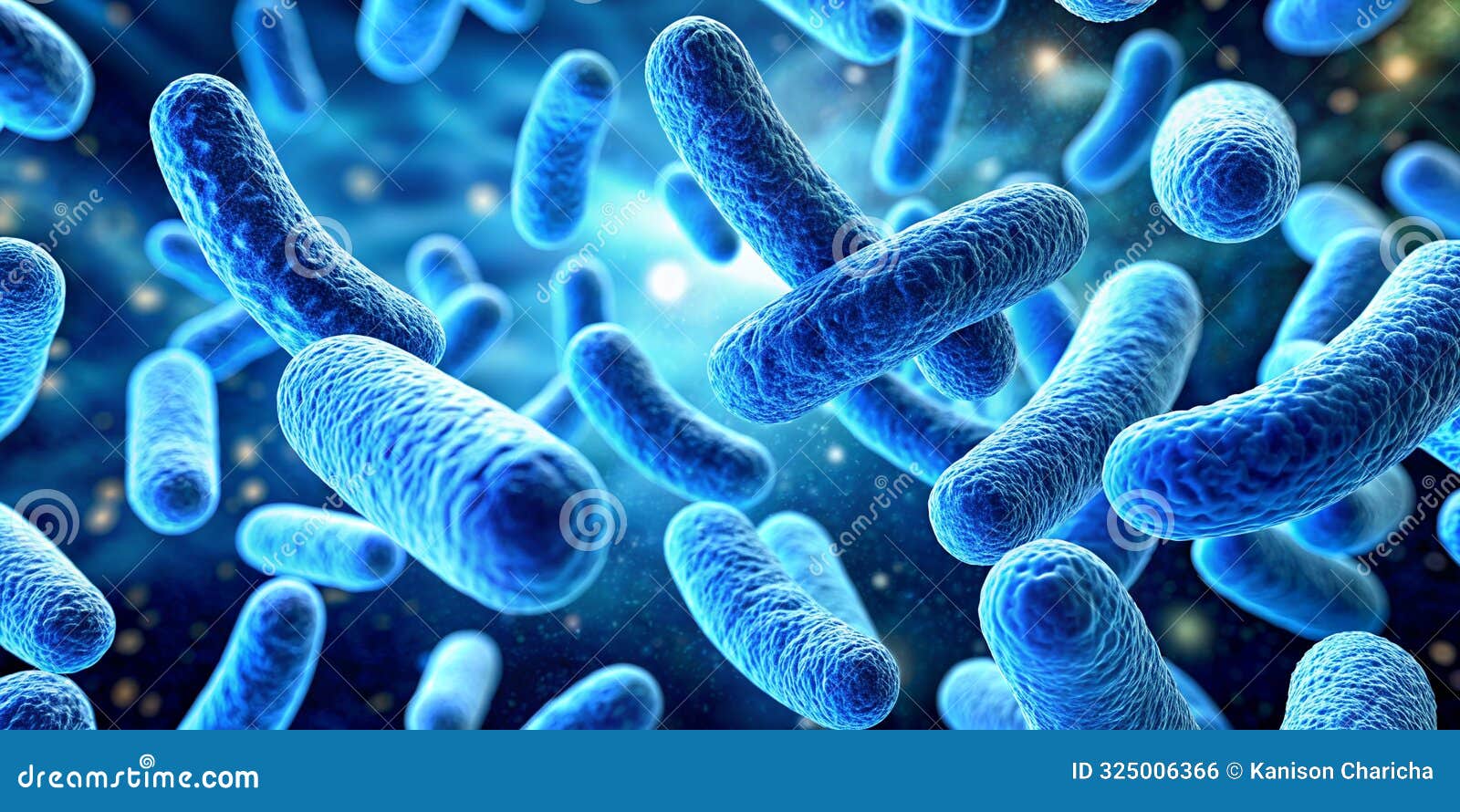 Bacteria Under Microscope in Blue AI-Created Content Stock Illustration ...