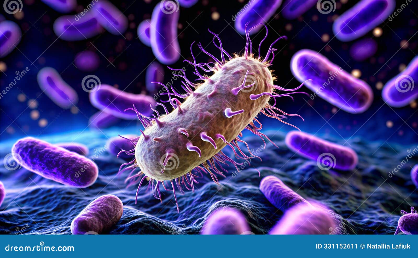 Bacteria Under Microscope Showing Purple Microorganisms with Intricate ...