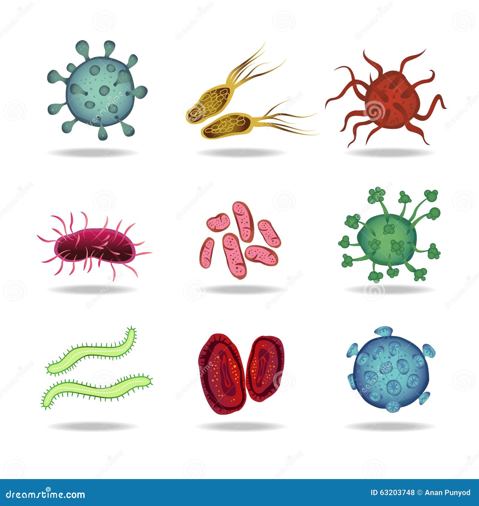 Bacteria Virus Cells Germs Epidemic Bacillus Icons Vector Illustration ...