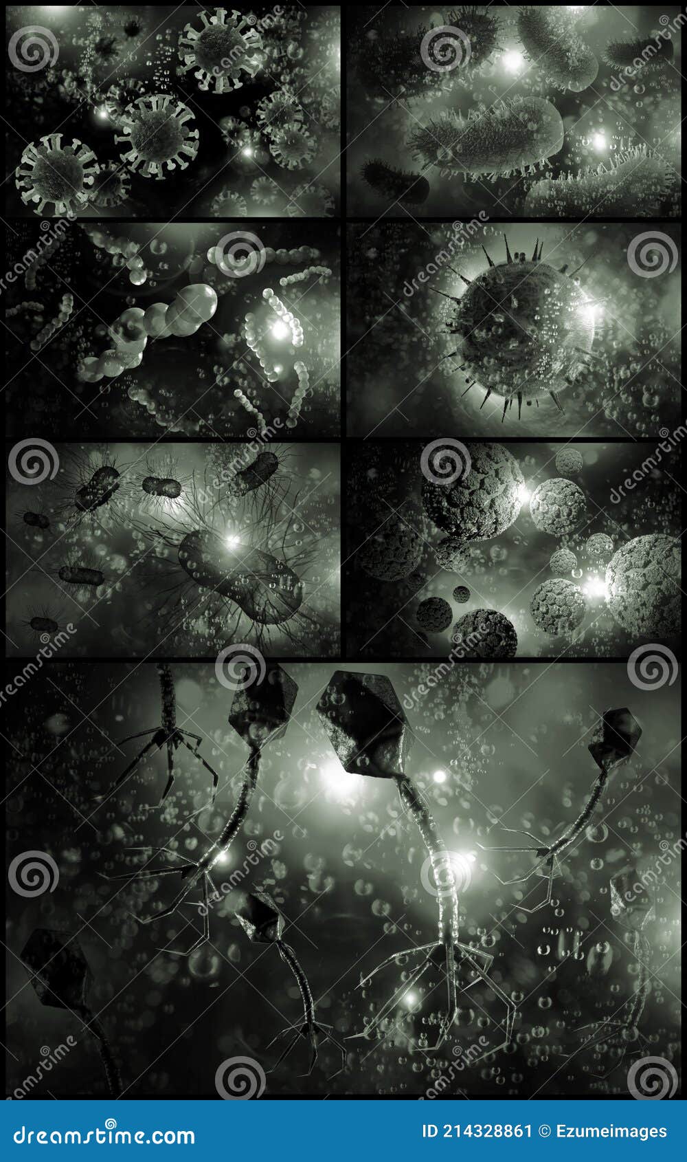 Bacteria Virus Collage 3D Illustration Stock Illustration ...