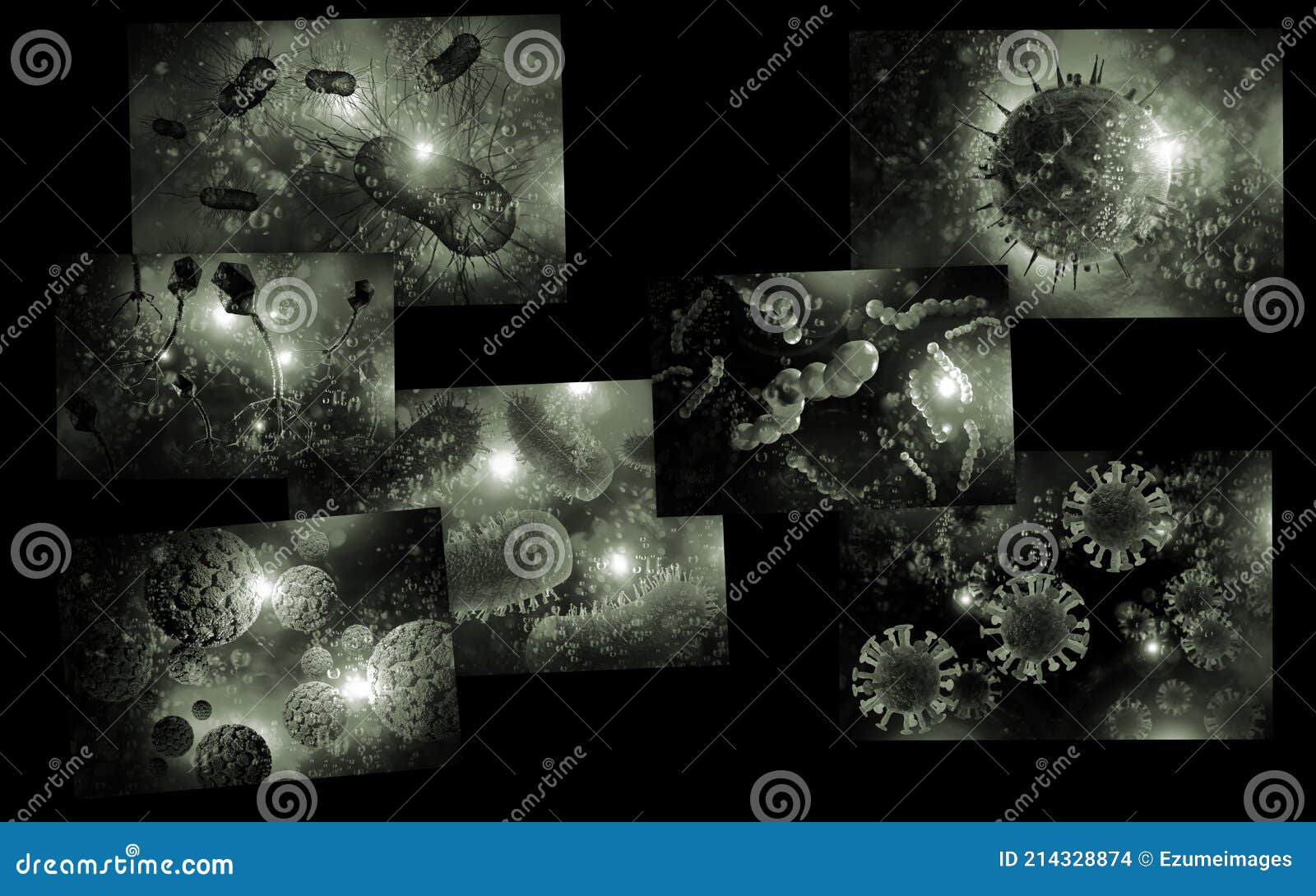 Bacteria Virus Collage 3D Illustration Stock Illustration ...