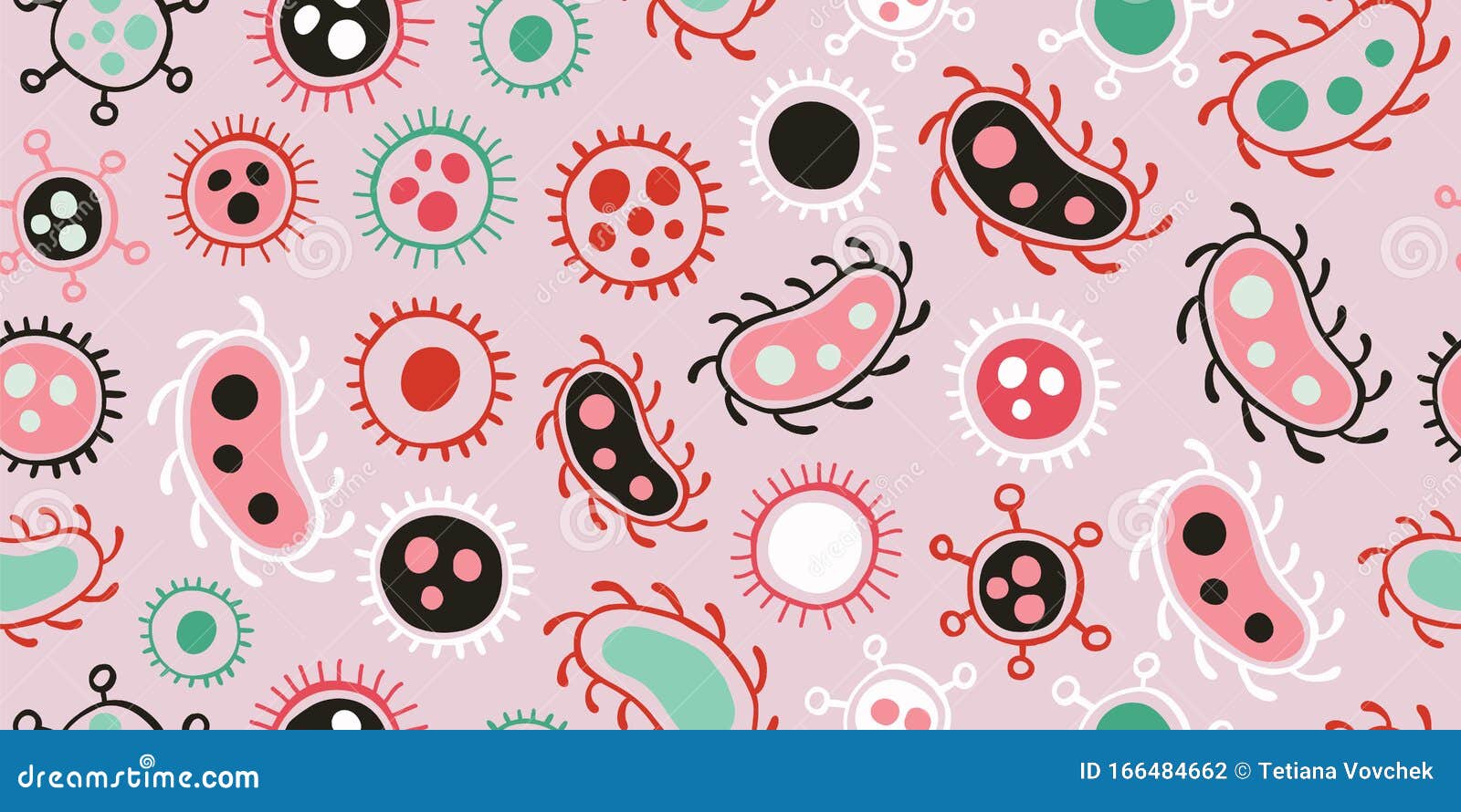 Bacteria Virus Doodle Seamless Pattern, Minimalism Stock Vector ...