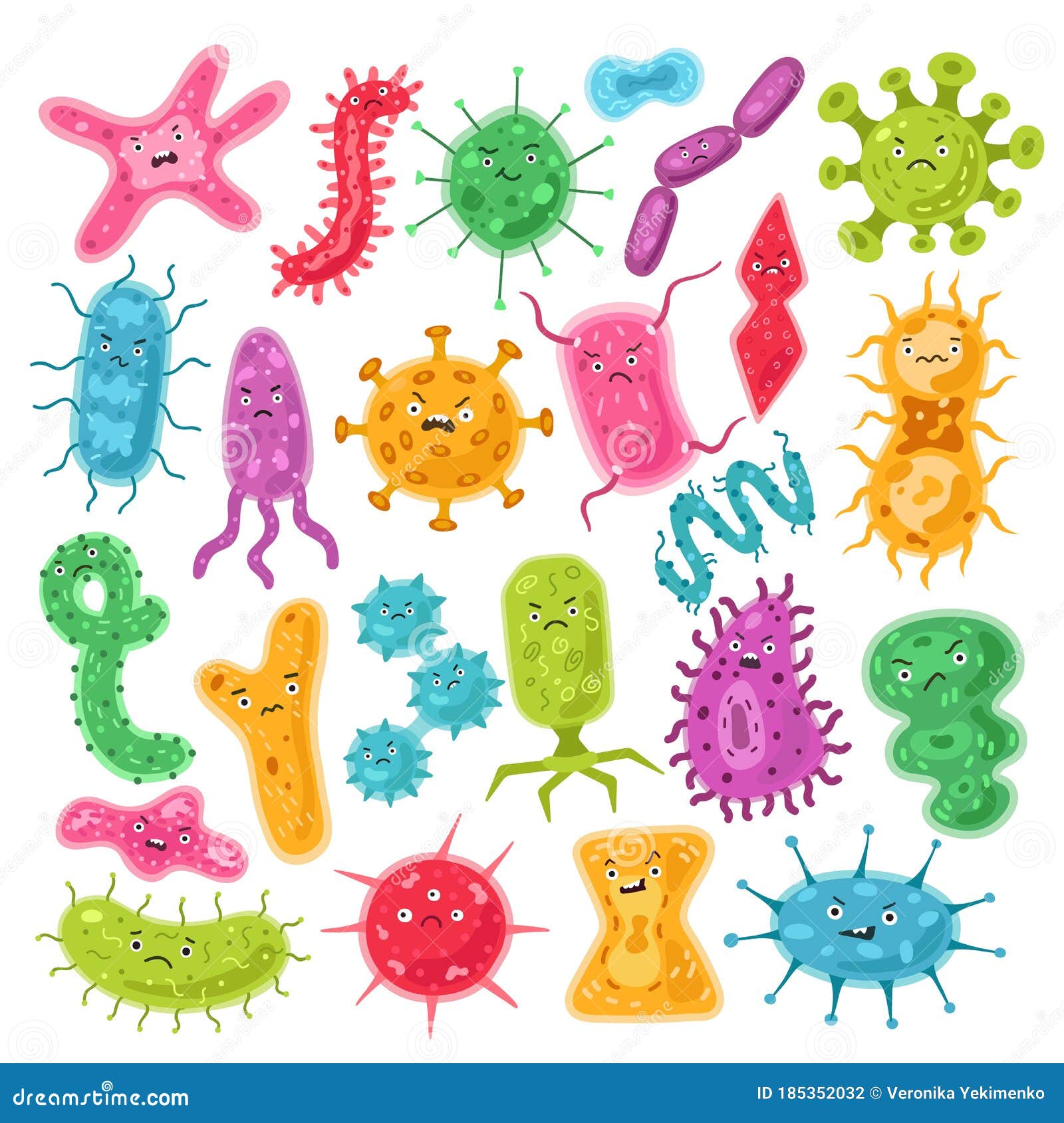 Bacteria, Virus, Germ, Microbe and Pathogen Cartoon Character Set ...