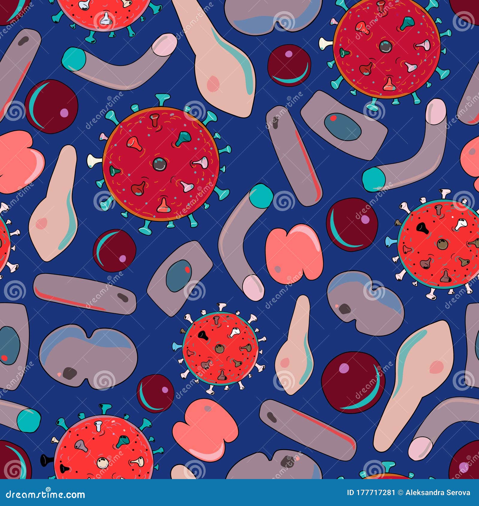 Bacteria Virus and Germs Microorganism Cells Green Inversion Seamless ...