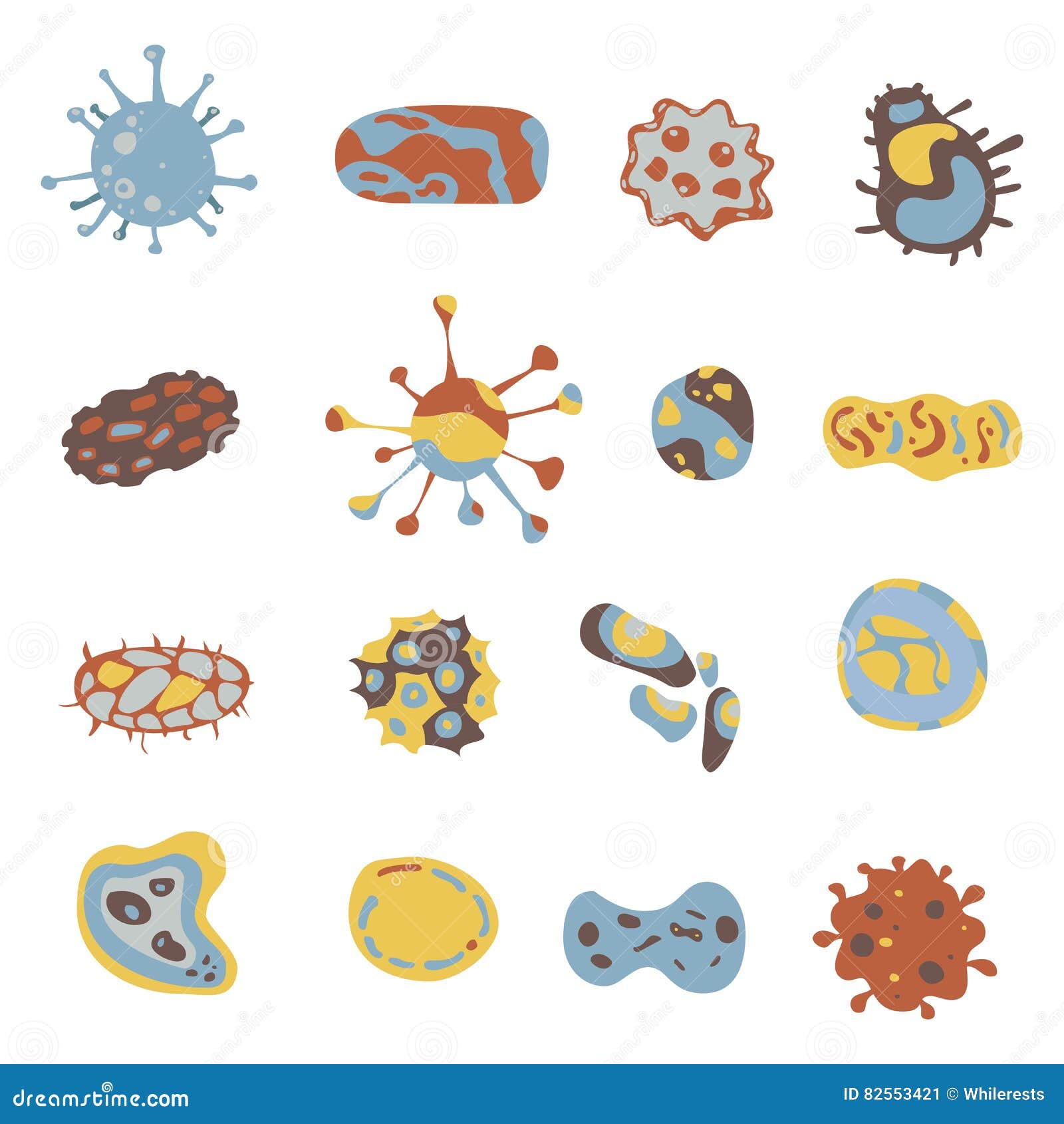 Bacteria And Virus Icons Set. Bacteria Under Microscope. Microbe Virus ...