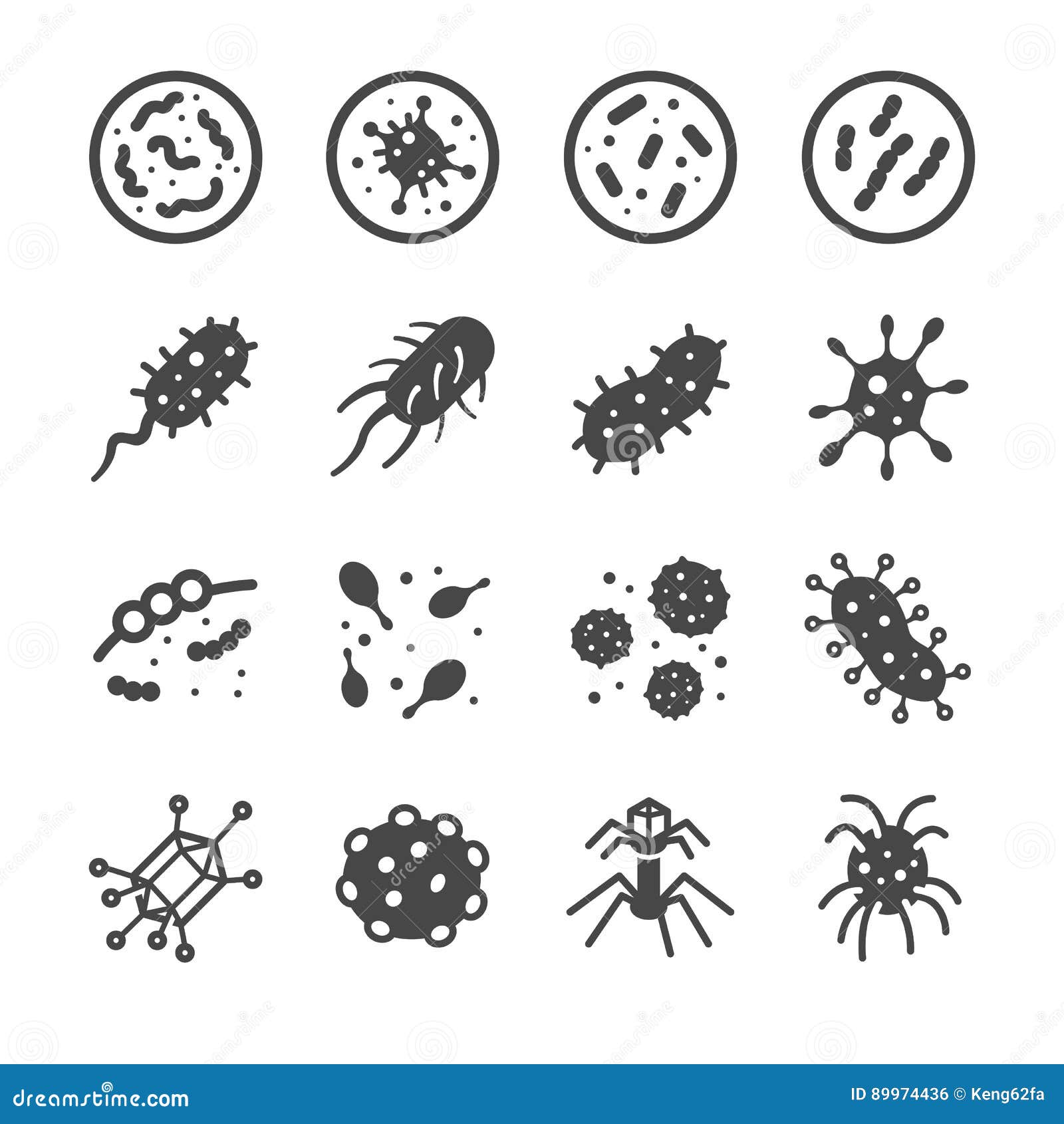 Bacteria and Virus Icons Set Stock Vector - Illustration of immune ...