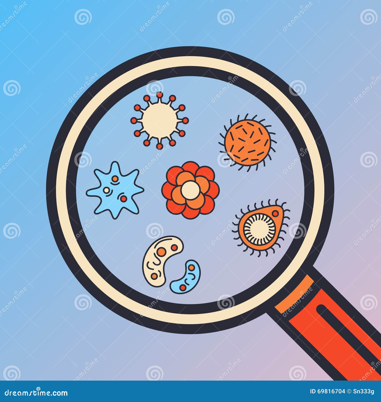Bacteria and Virus in Magnifier Glass Stock Vector - Illustration of ...