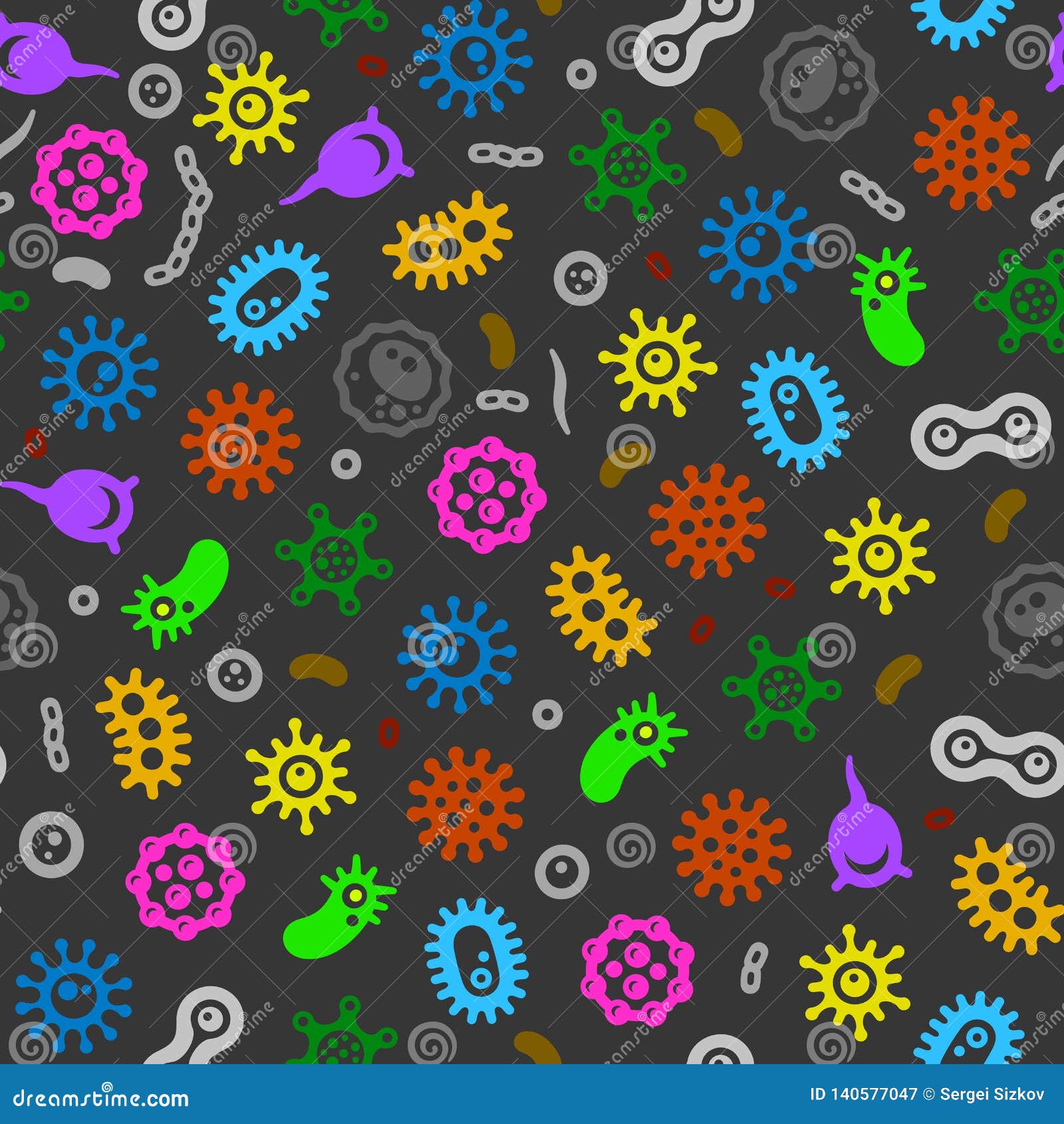 Bacteria and Virus Microbe Seamless Pattern. Vector Color Background ...