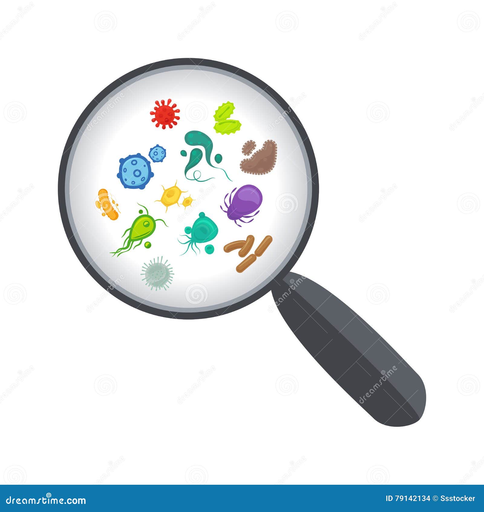 Bacteria and Virus Under Magnifying Glass Stock Vector - Illustration ...