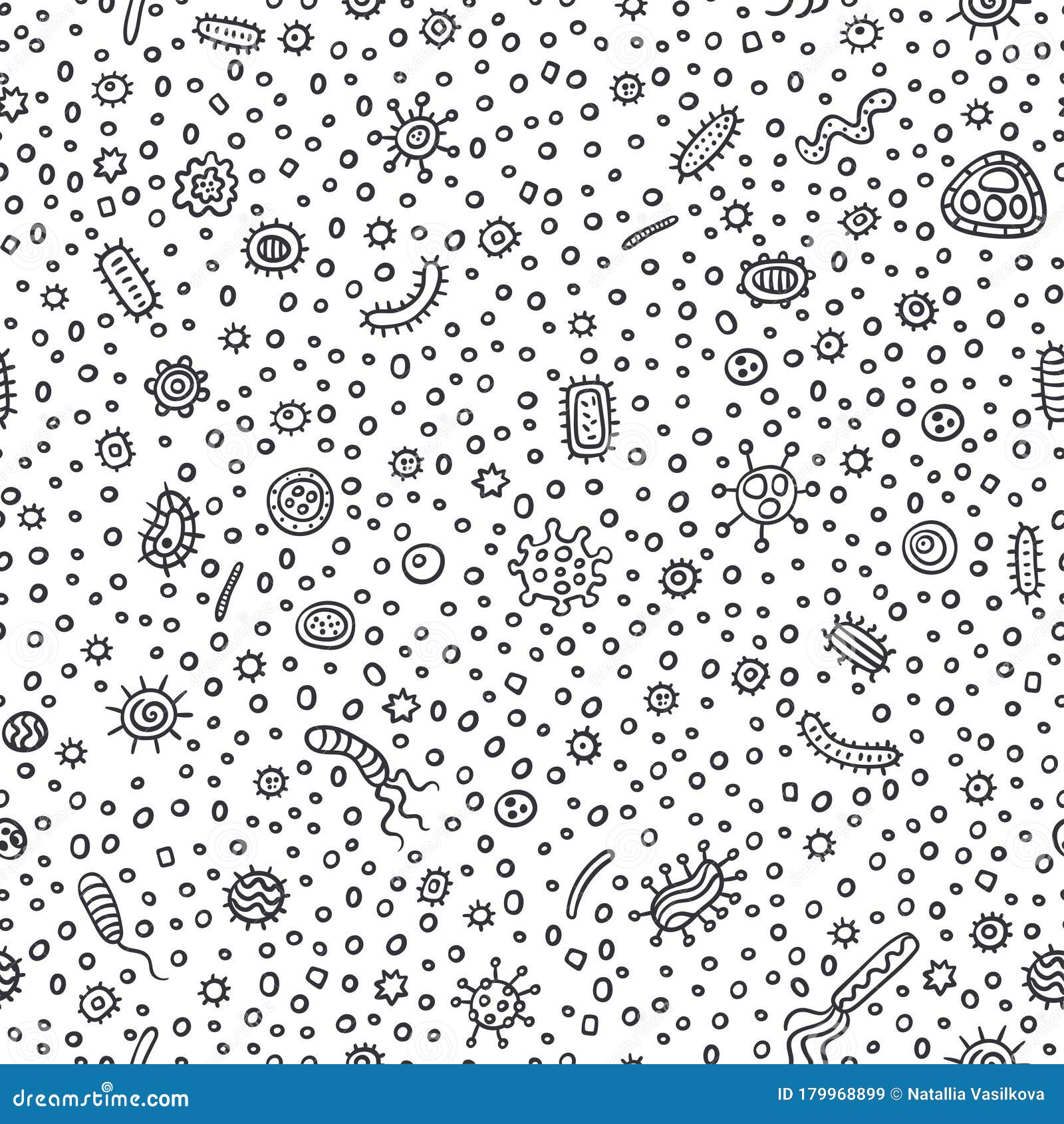 Bacteria Viruses and Germs Outline Doodle Pattern Stock Vector ...