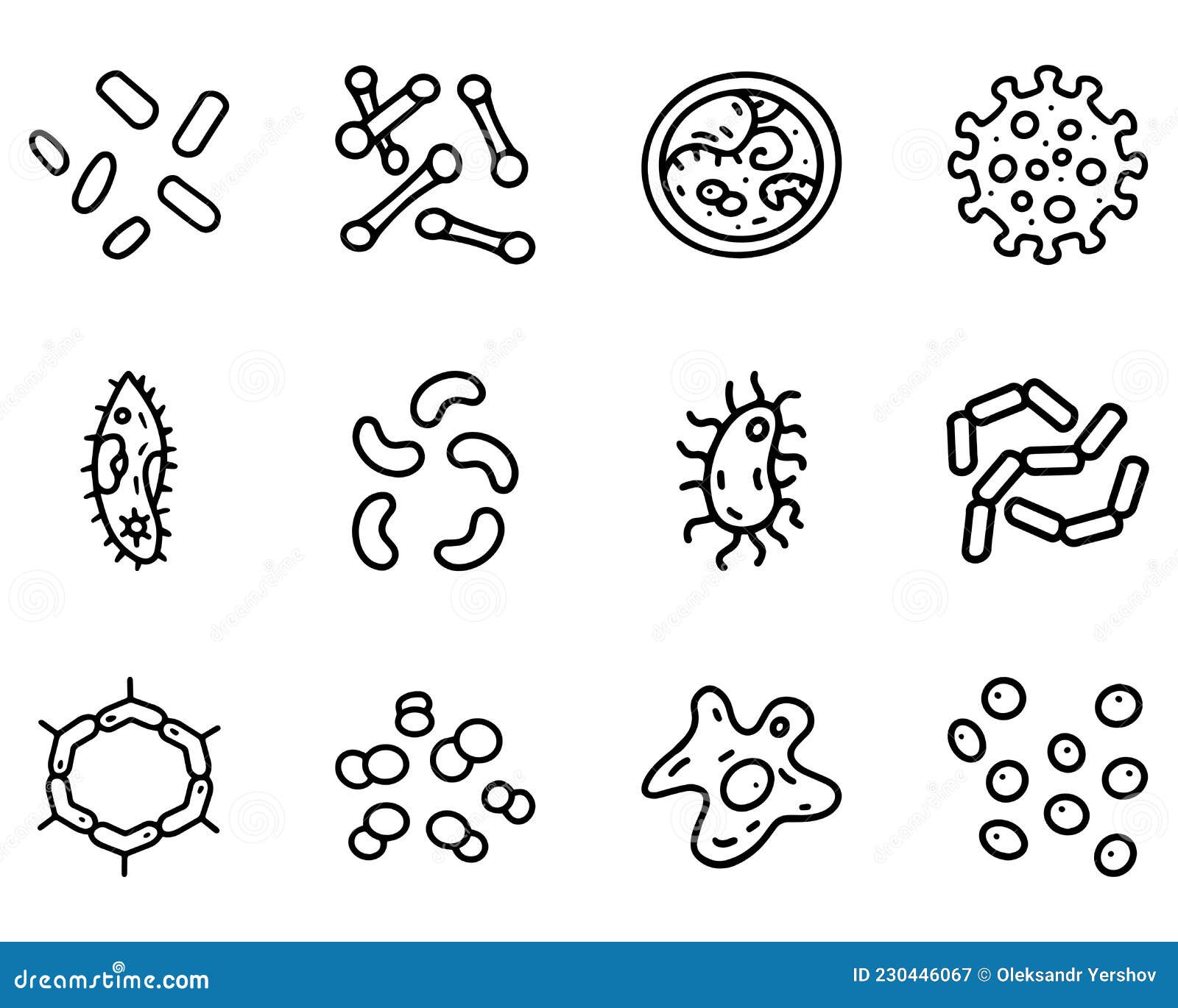 Bacteria and Viruses Line Vector Doodle Simple Icon Set Stock Vector ...
