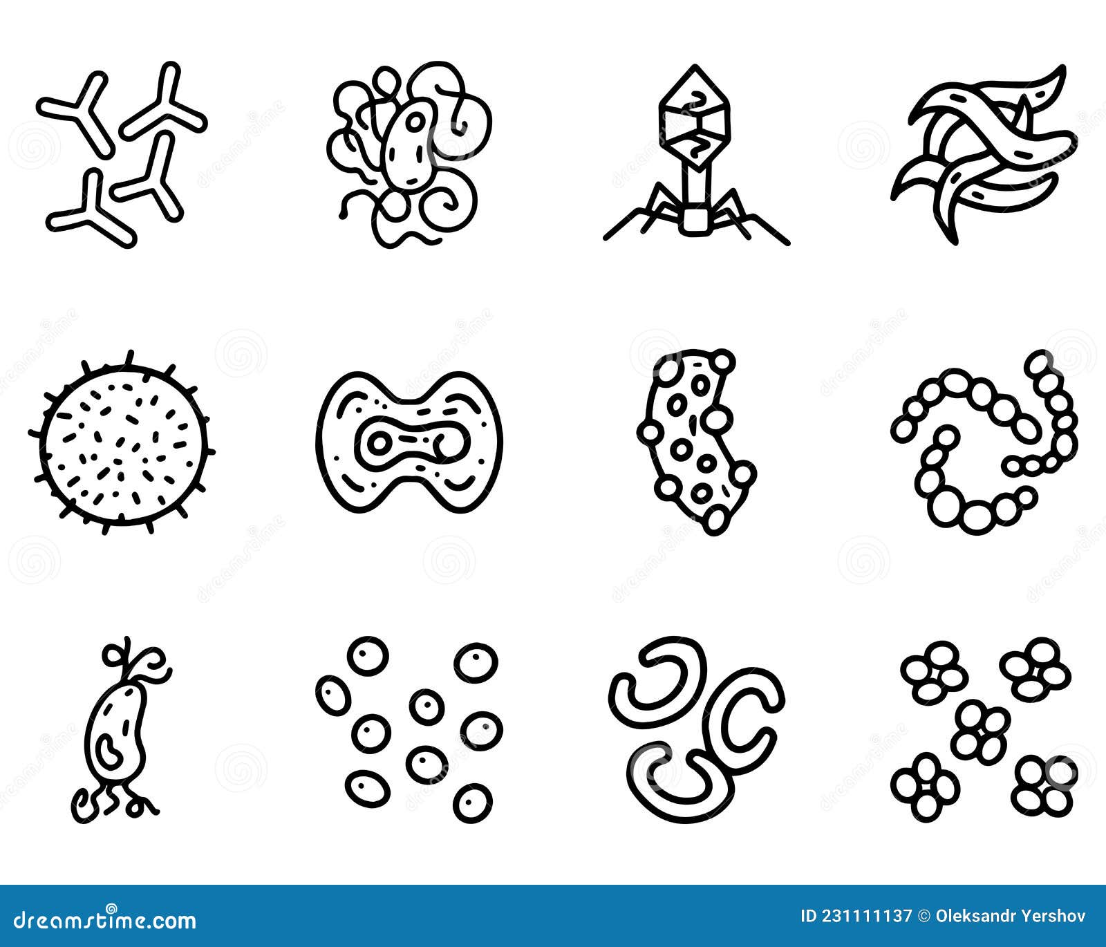 Bacteria and Viruses Line Vector Doodle Simple Icon Set Stock Vector ...