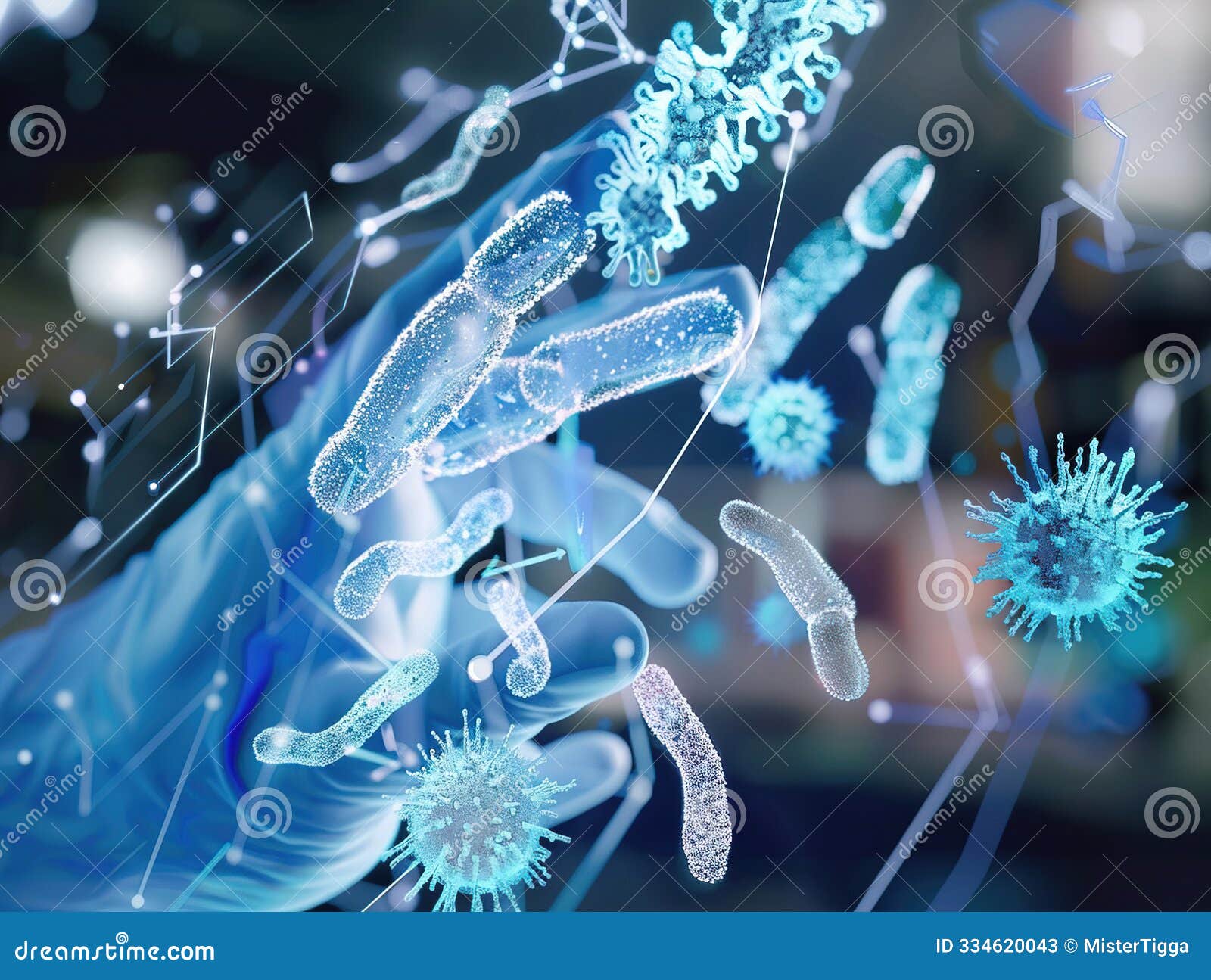 Bacteria Visualization with Augmented Reality Transparent Bacteria in Studio Drawing in Blue ...