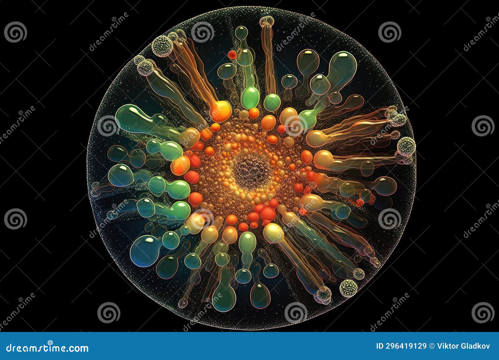 Bacterial Cell with Multicolor Spores Under Microscopy. Generative AI ...